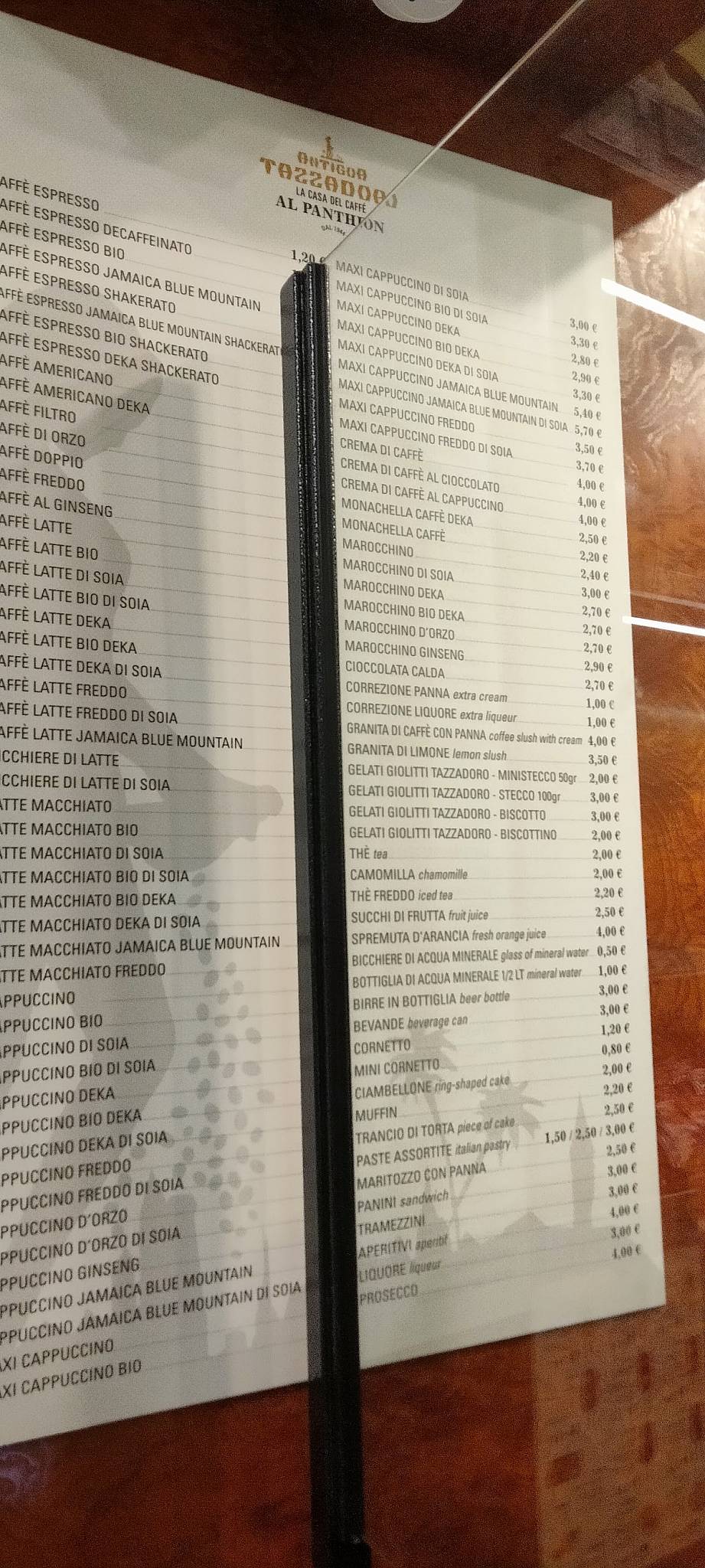 Menu da La Casa del Caffè Tazza d'Oro caffè bar, Roma