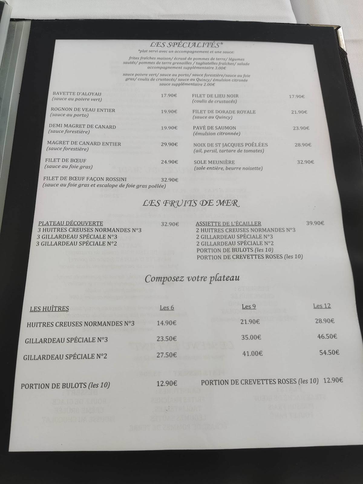 Menu au La Chancellerie restaurant, Orléans