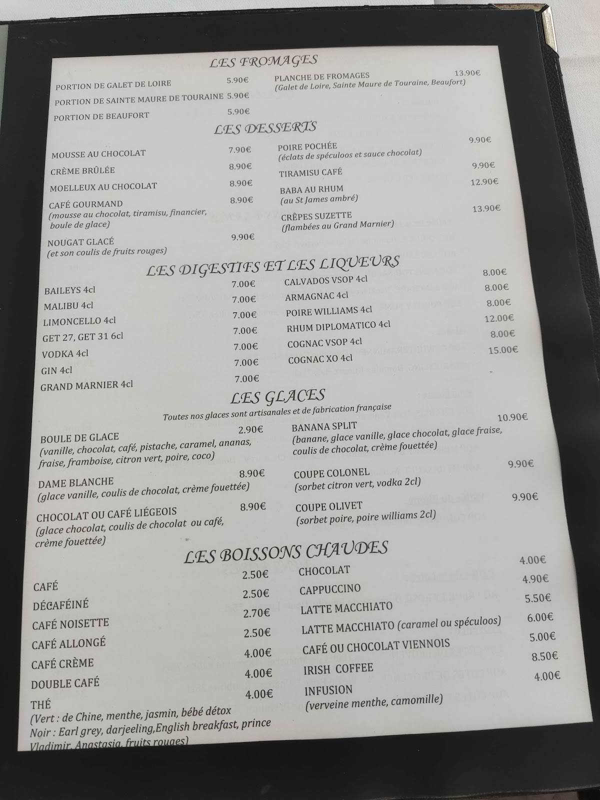 Menu au La Chancellerie restaurant, Orléans