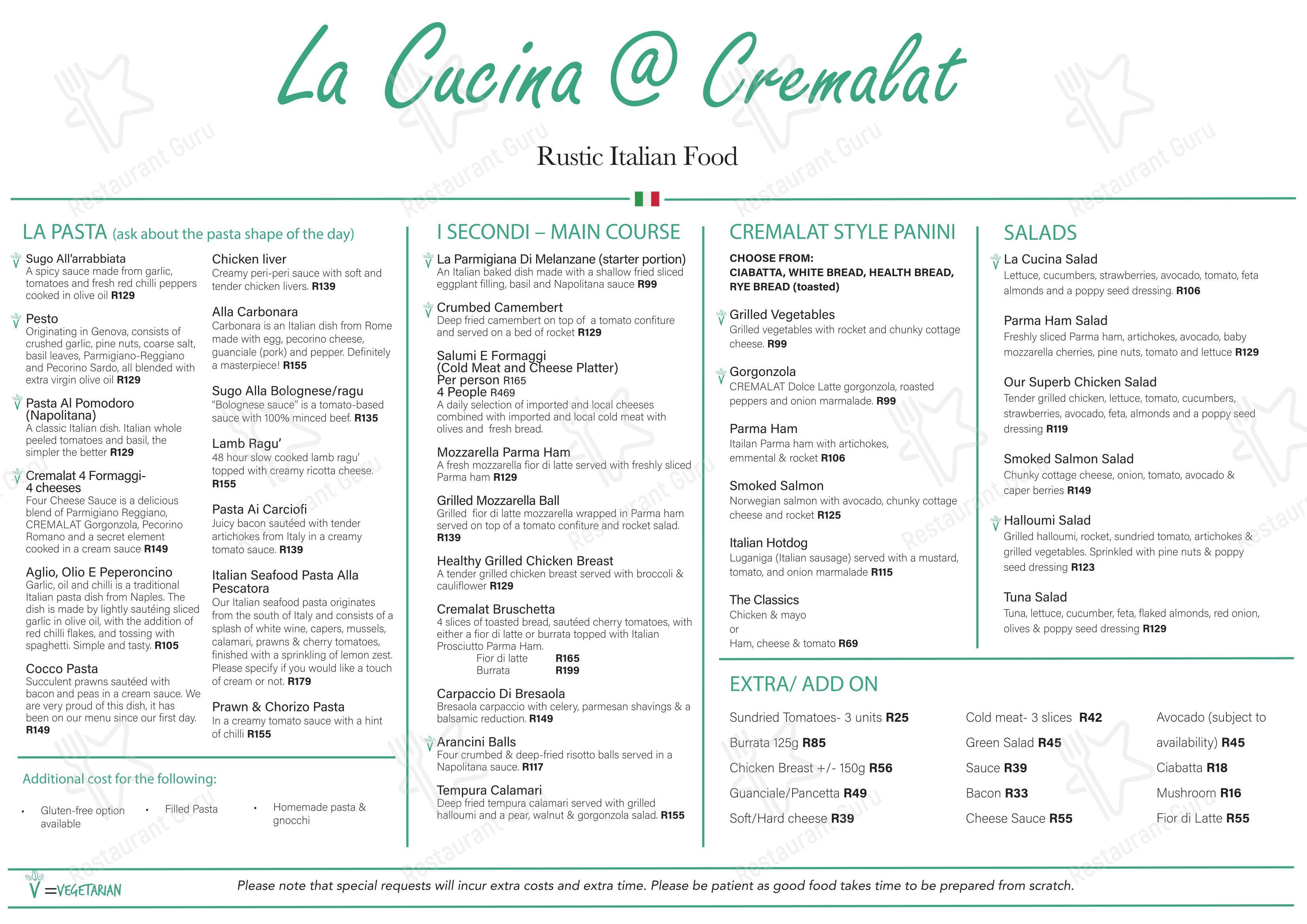 Menu at La Cucina @ Cremalat cafe, Germiston