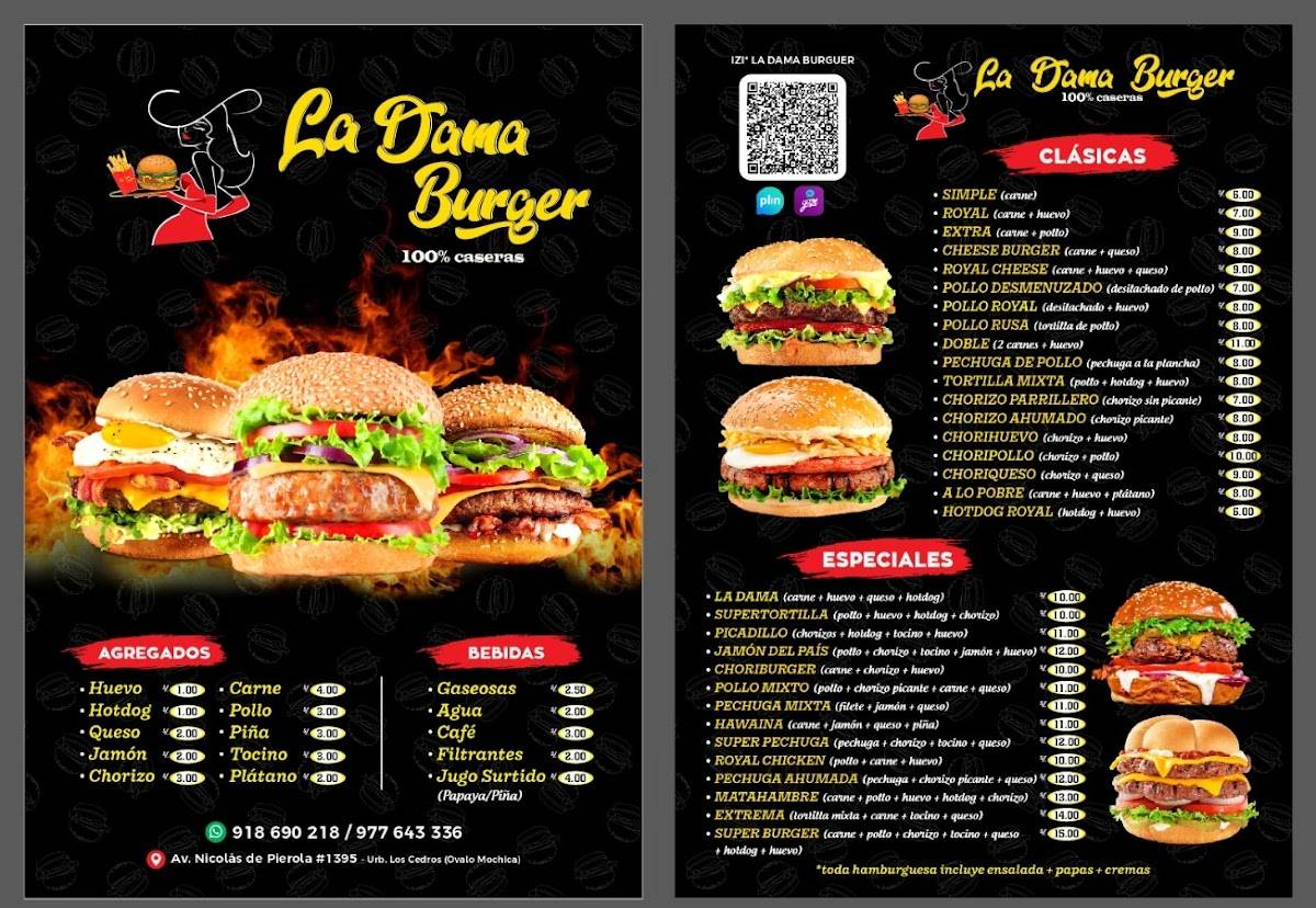 Carta del restaurante La Dama Burger, Trujillo