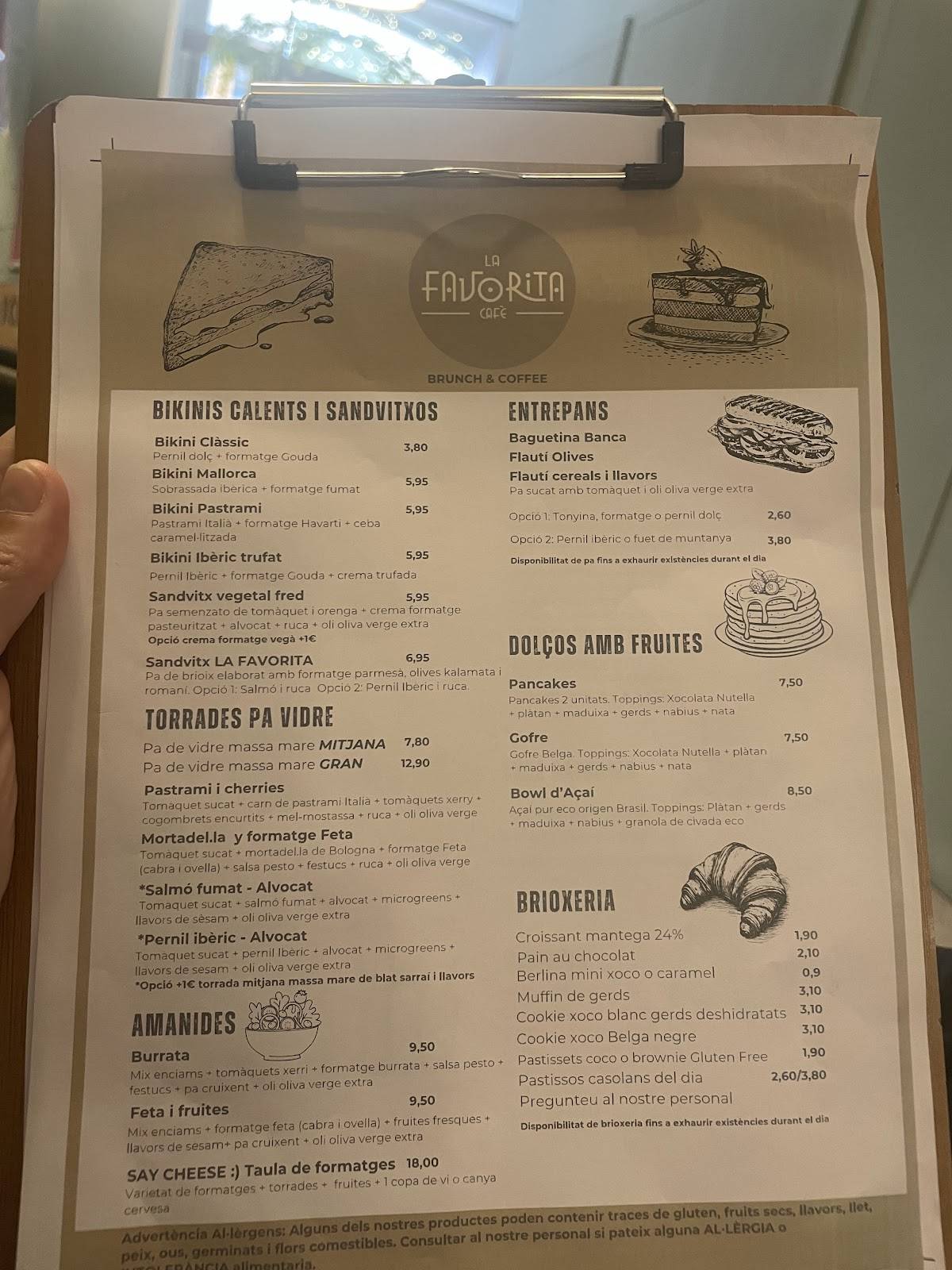 Carta del pub y bar La Favorita Cafè, Reus