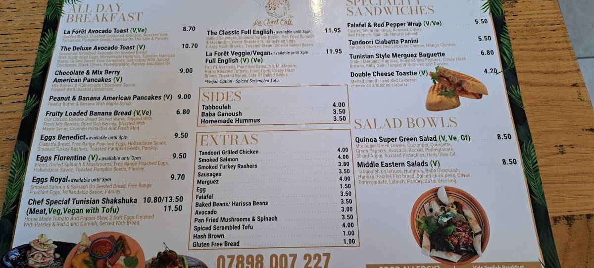 Menu at La Forêt Café cafe, Leicester