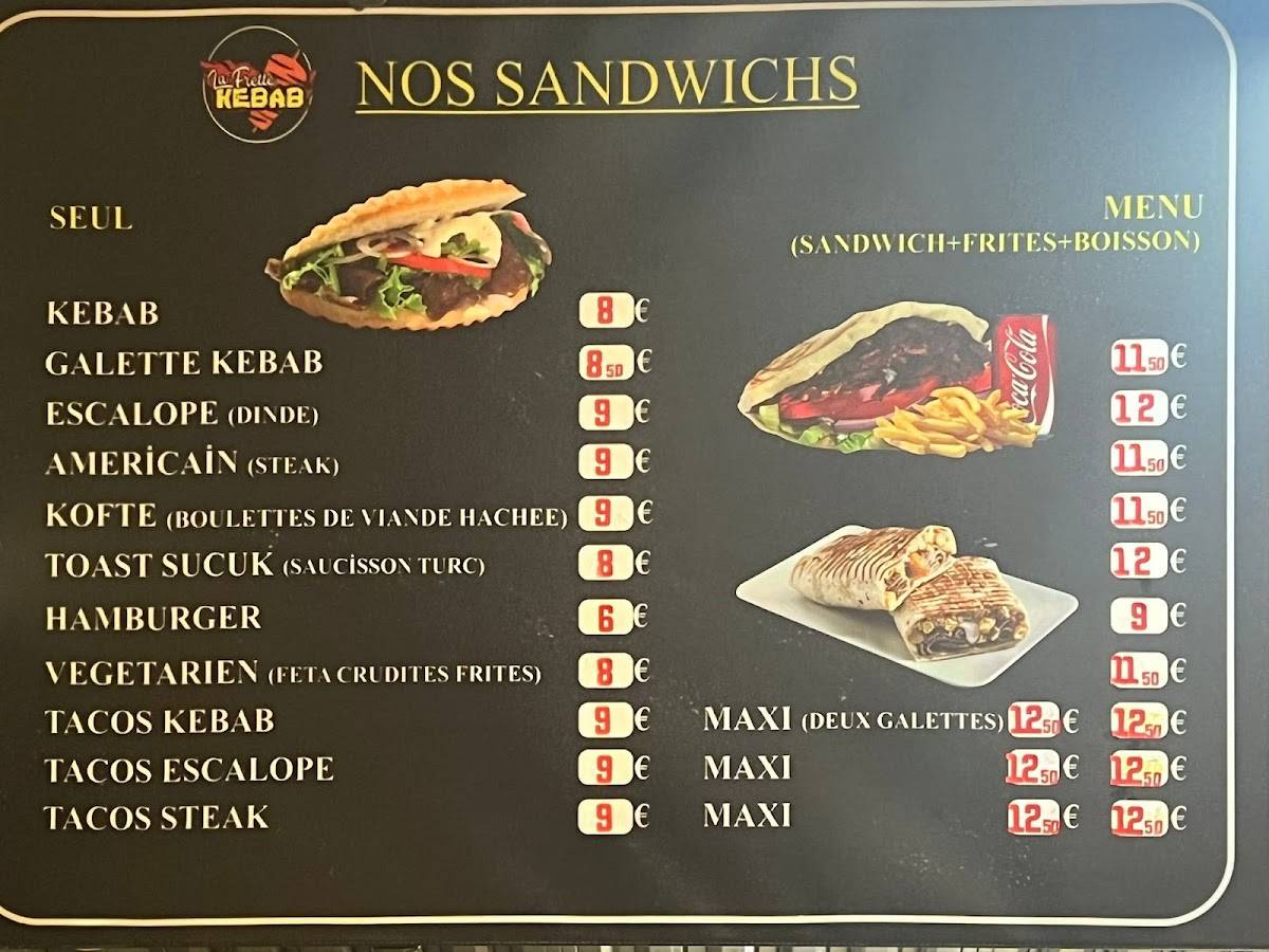 Menu au La Frette KEBAB restaurant, La Frette
