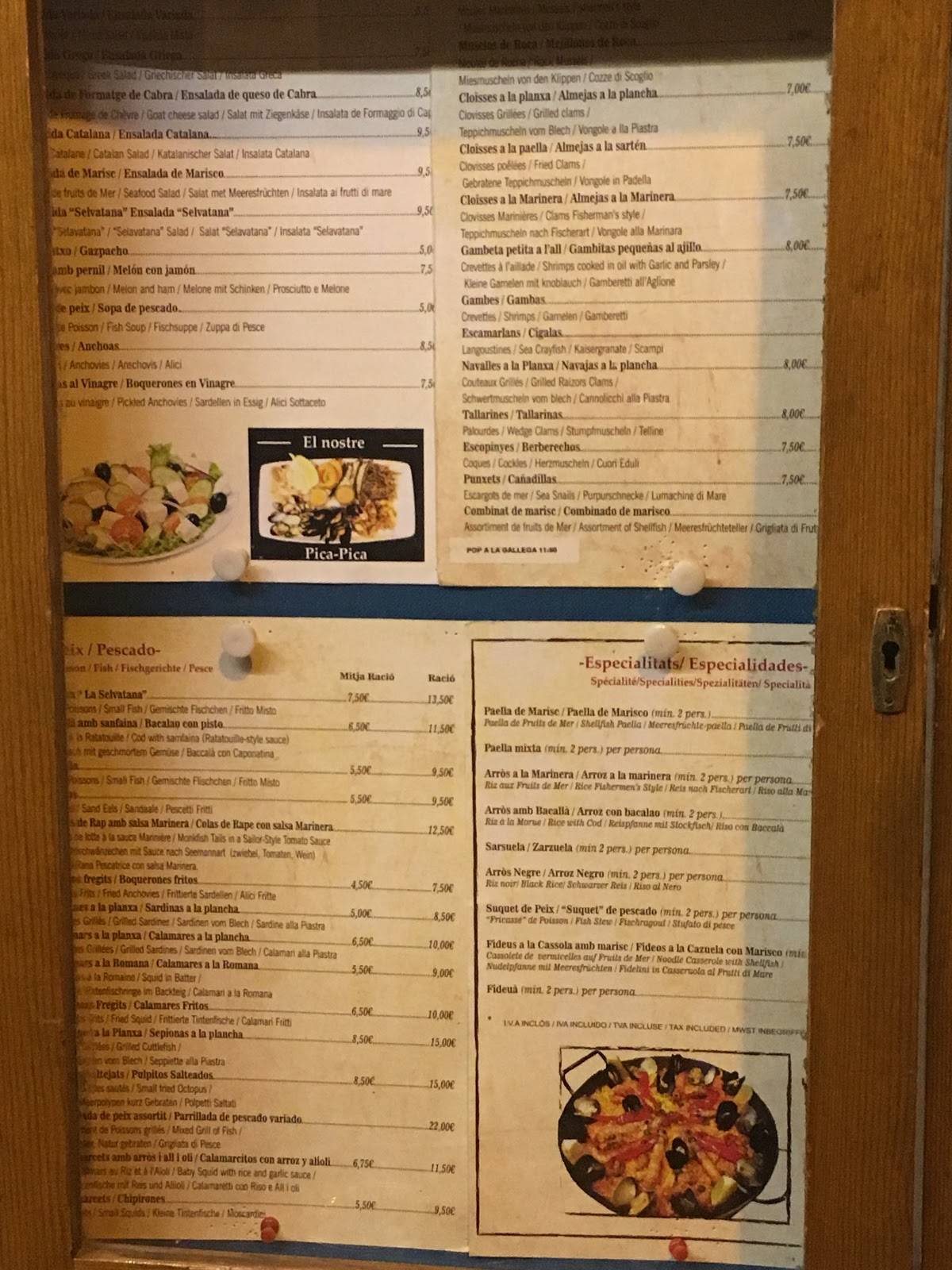 Carta de Restaurant La Galera, Palamós