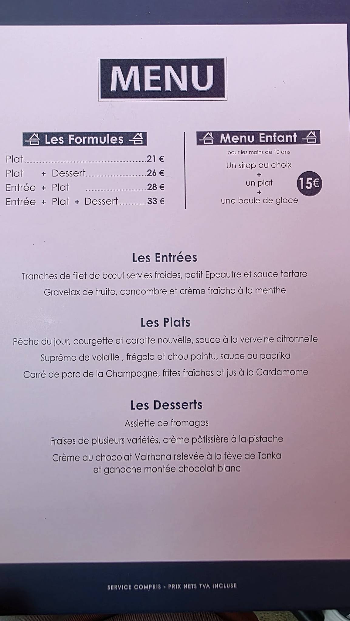 Menu au La Gare restaurant, Le Mesnil-sur-Oger