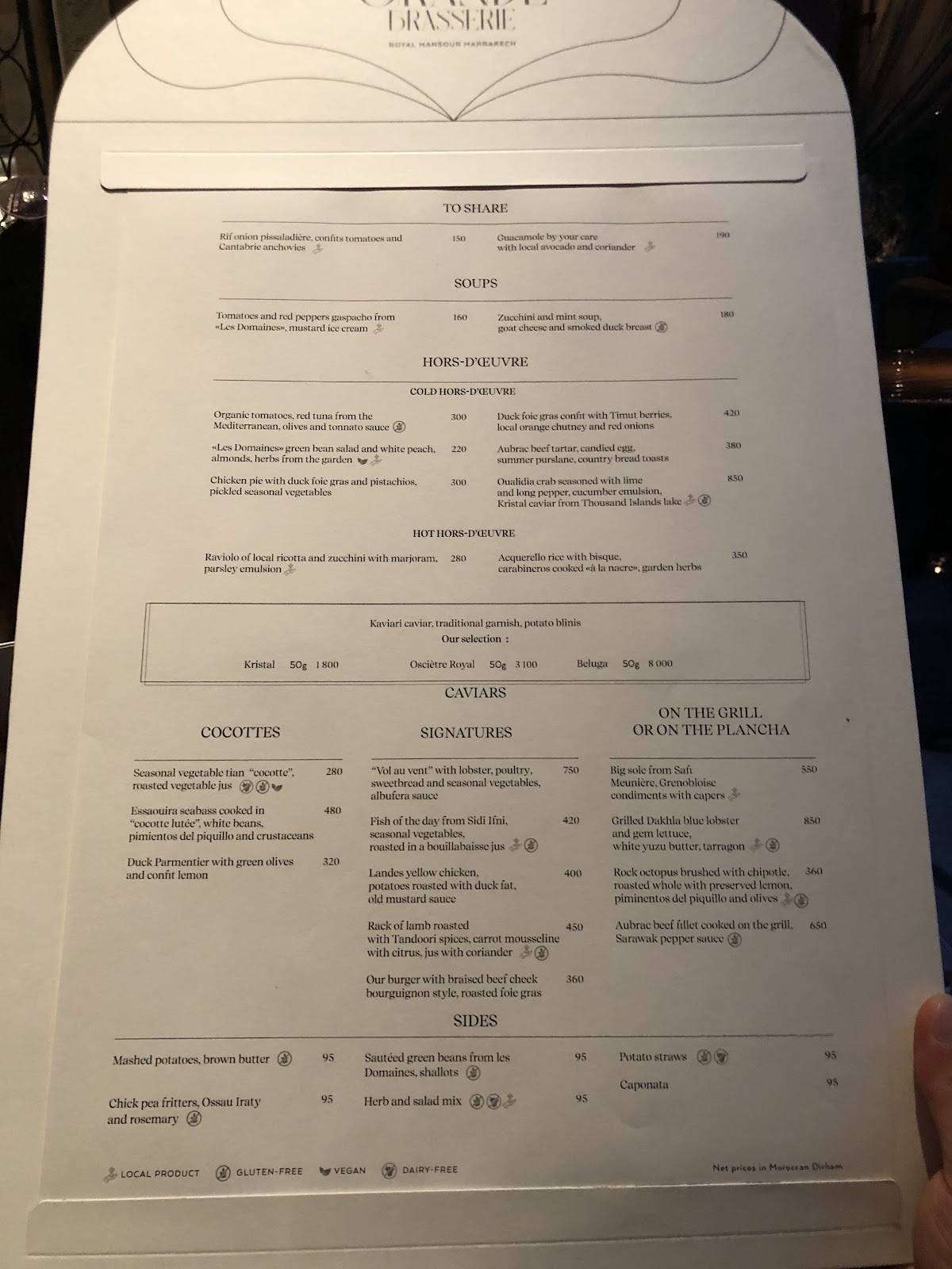 Menu au La Grande Brasserie by Hélène Darroze_Royal Mansour Marrakech ...