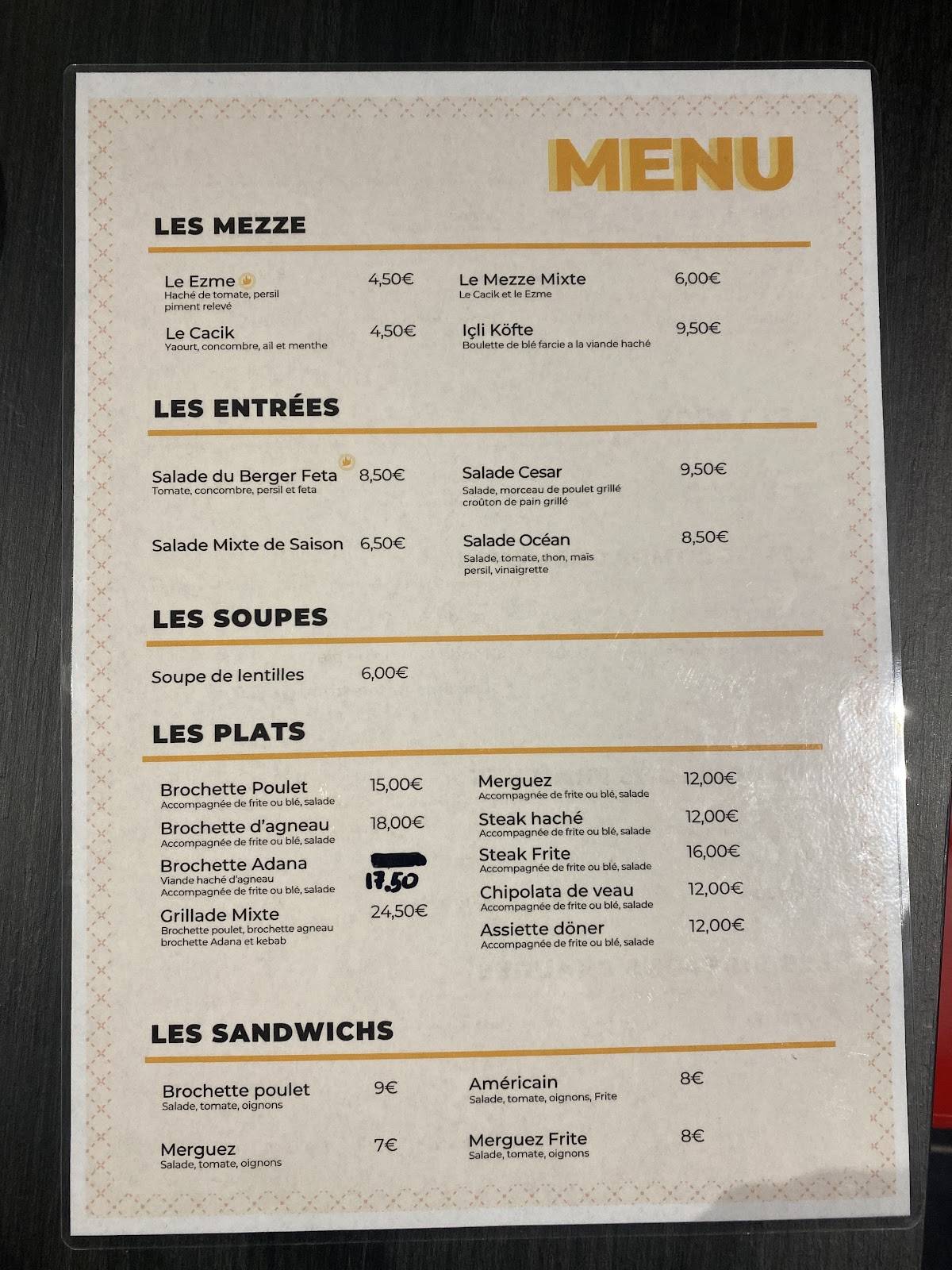 Menu at La Grillade Ocakbasi restaurant, Haguenau