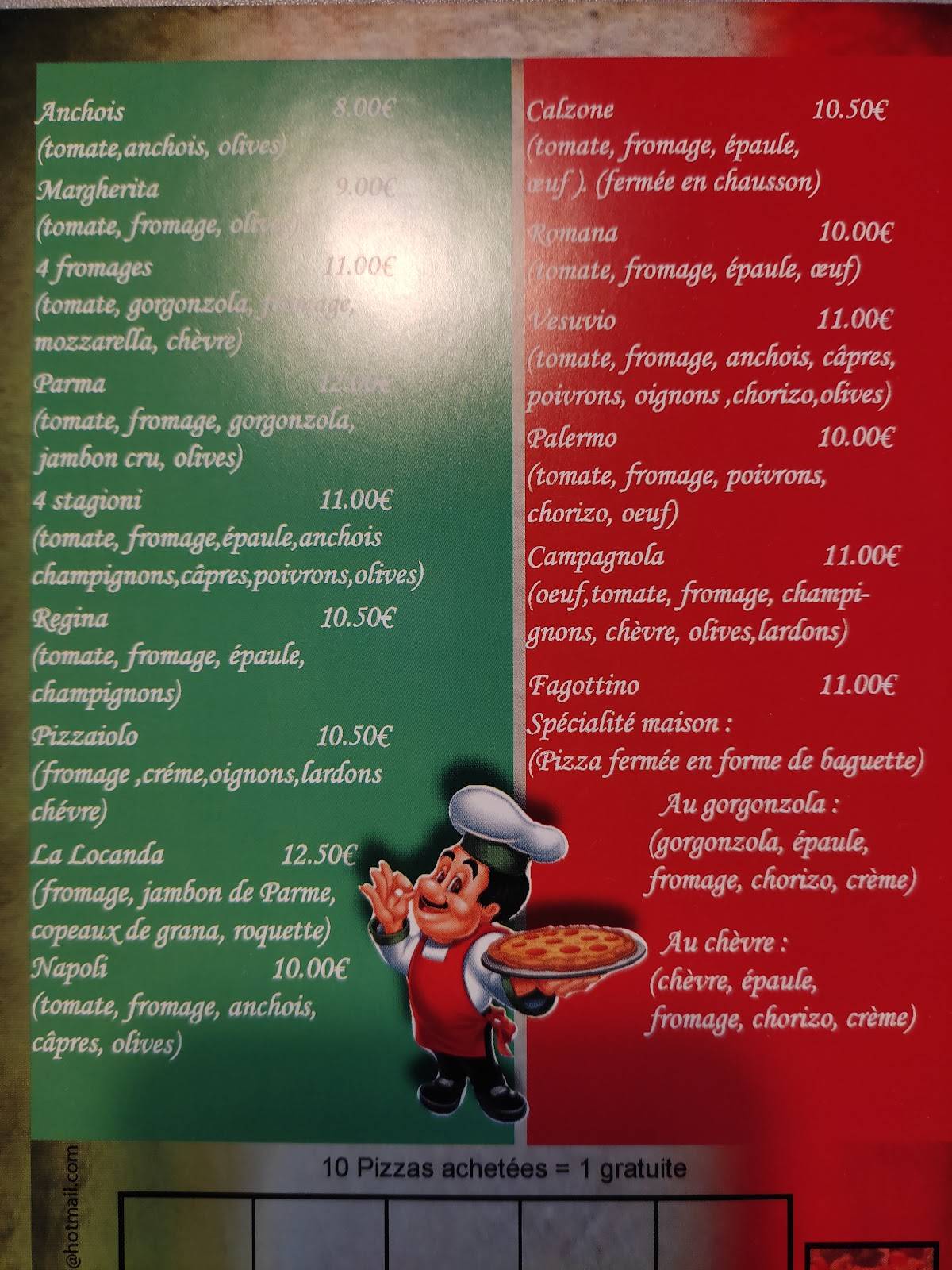 Menu au La Locanda pizzeria, Istres