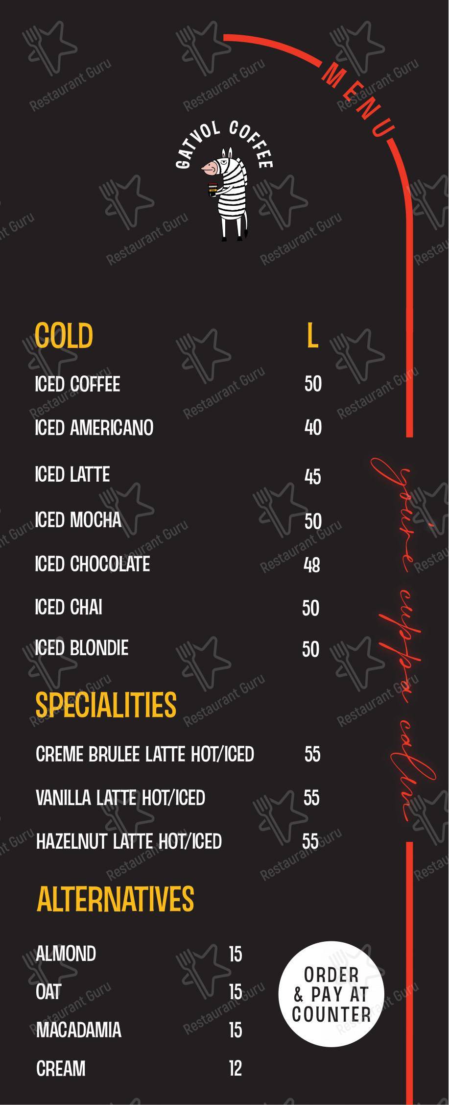Menu au Gatvol coffee café, La Lucia
