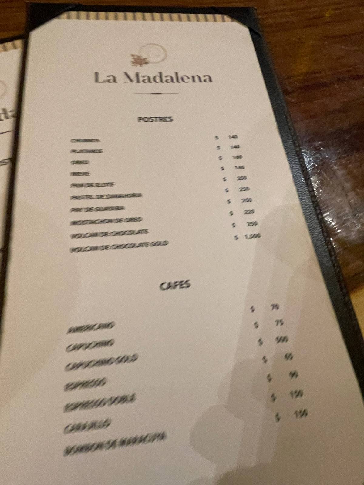 Carta del restaurante La Madalena Guadalajara, Zapopan