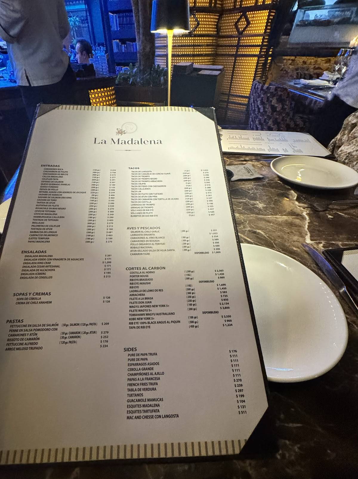 Carta del restaurante La Madalena Guadalajara, Zapopan