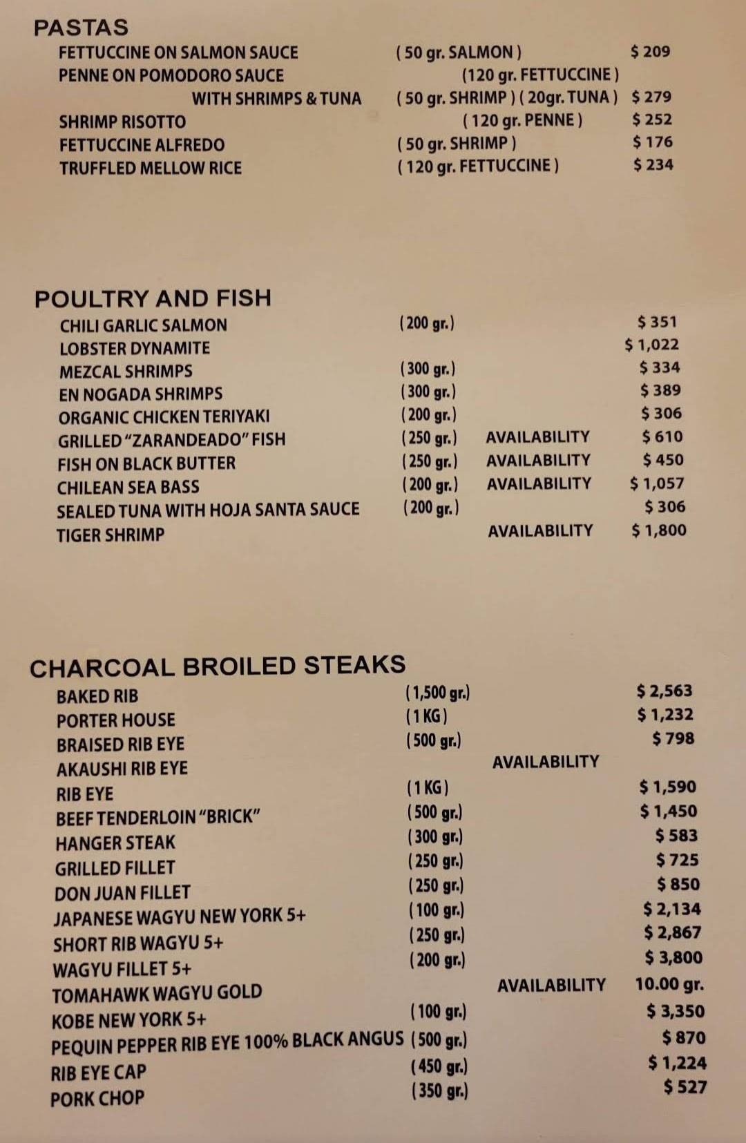 Carta del restaurante La Madalena Guadalajara, Zapopan