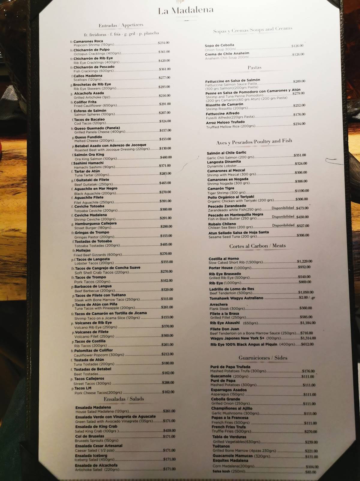 Menu at La Madalena steakhouse, Puerto Vallarta, Av. Francisco Medina ...