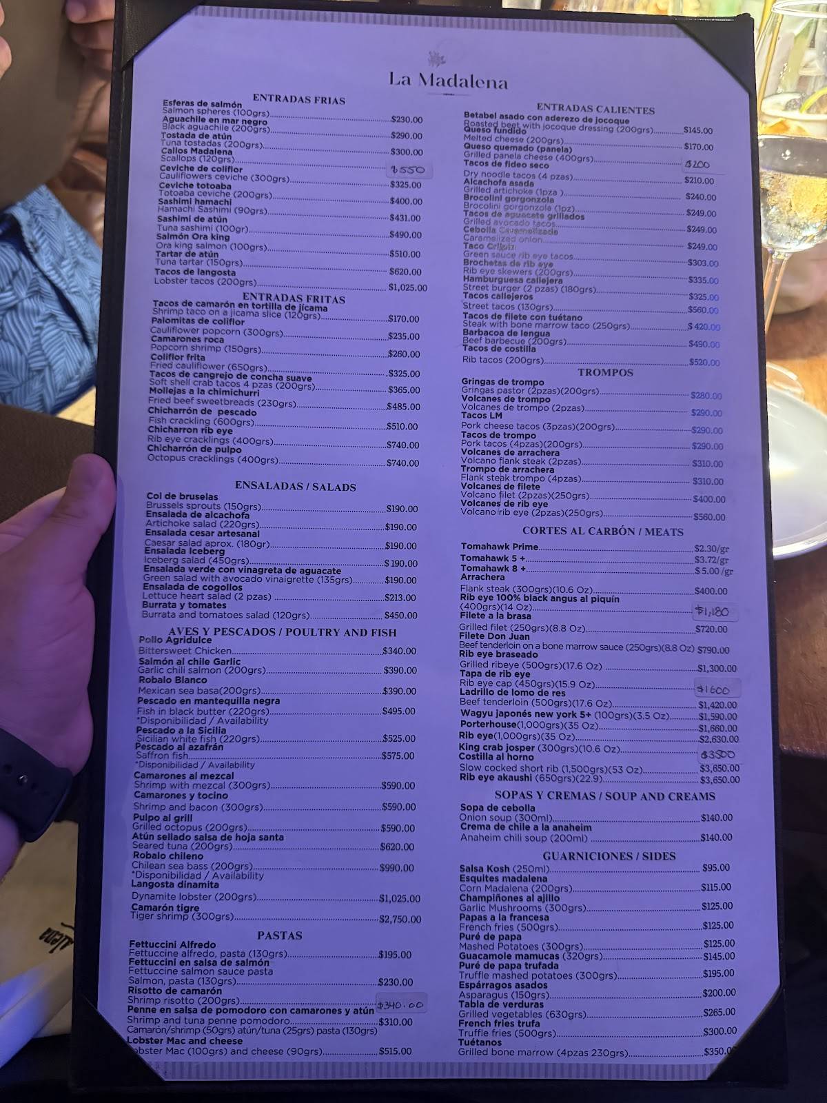 Menu at La Madalena steakhouse, Puerto Vallarta, Av. Francisco Medina ...