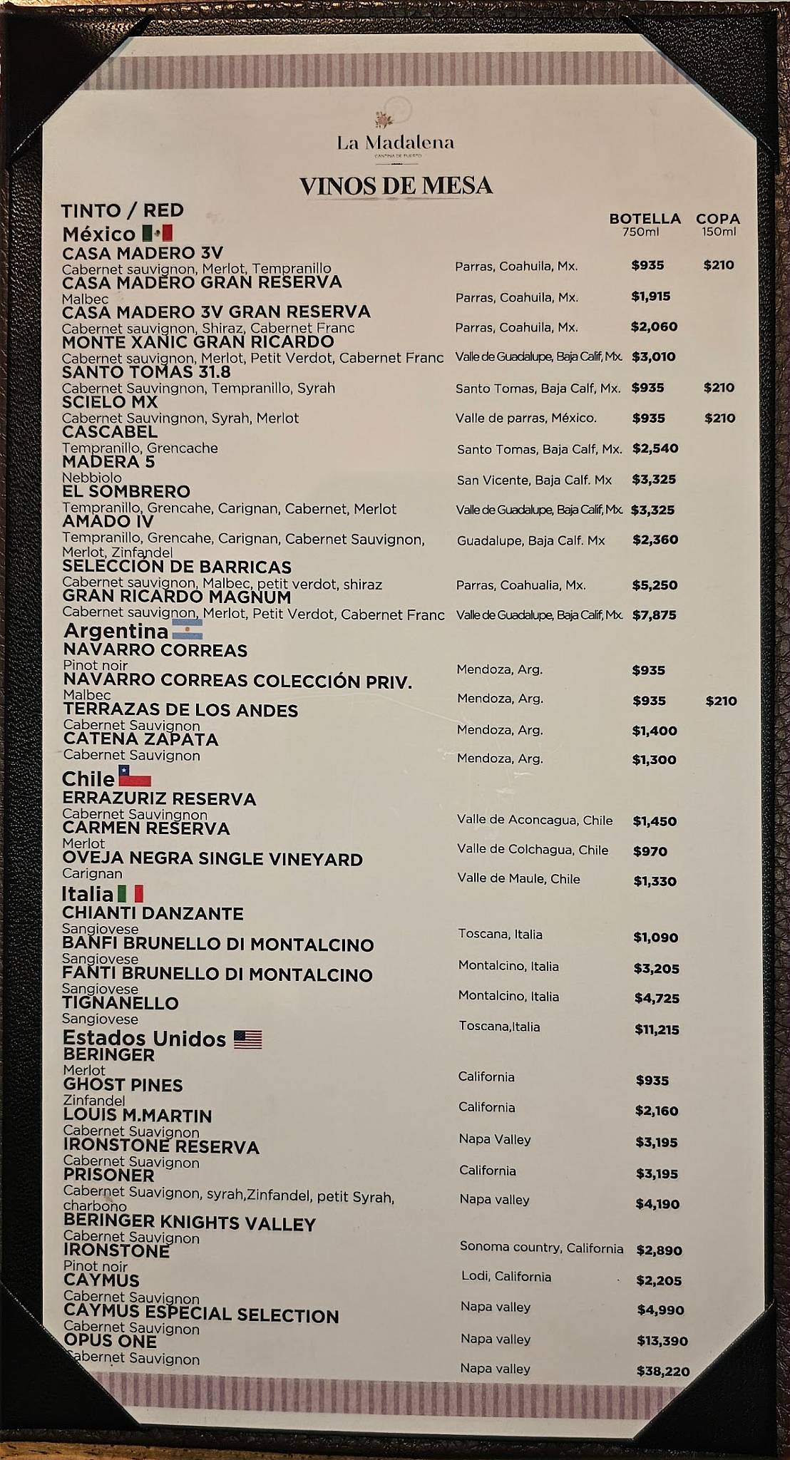 Menu at La Madalena steakhouse, Puerto Vallarta, Av. Francisco Medina ...