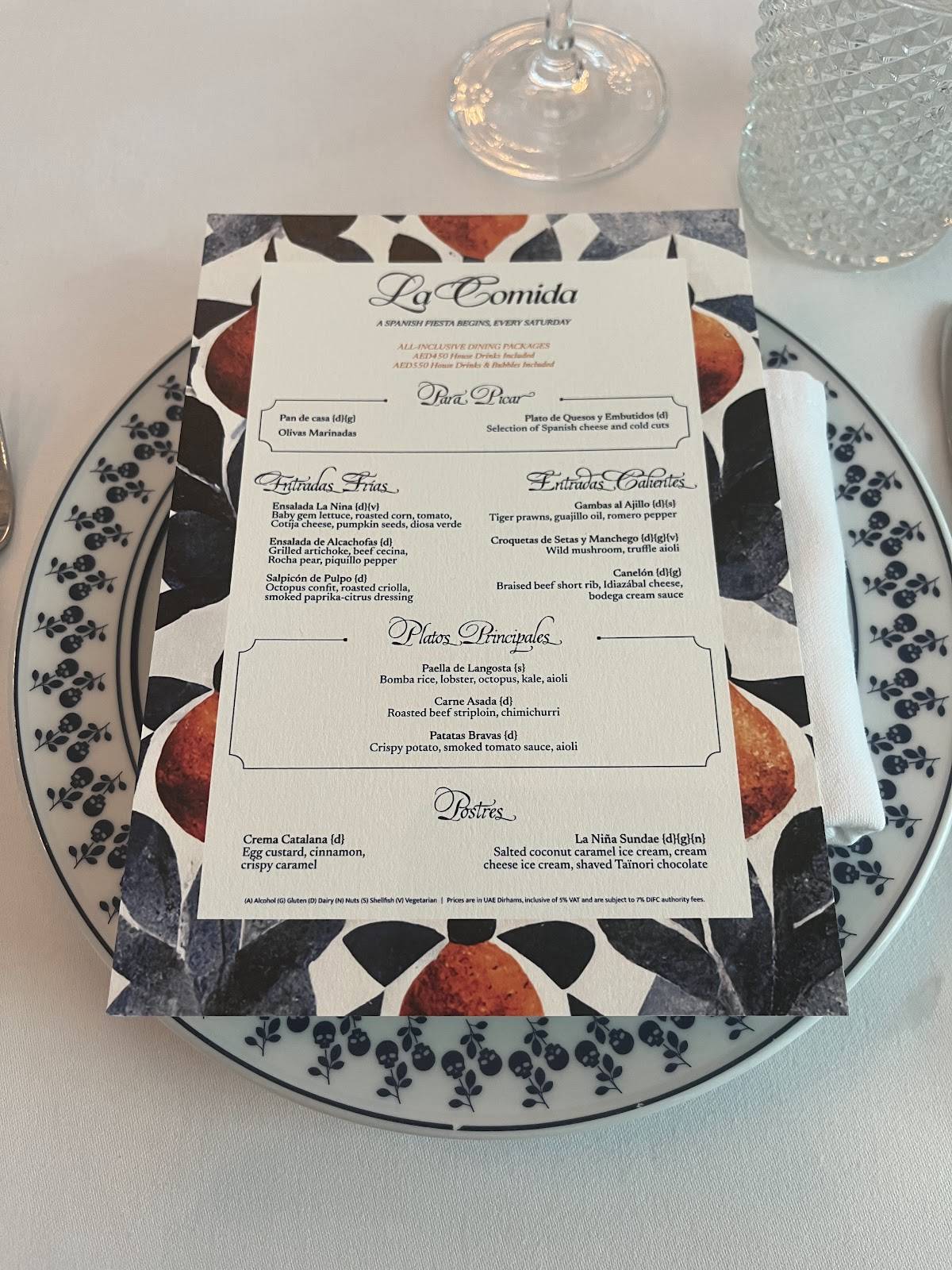 Menu at La Niña Dubai restaurant, Dubai
