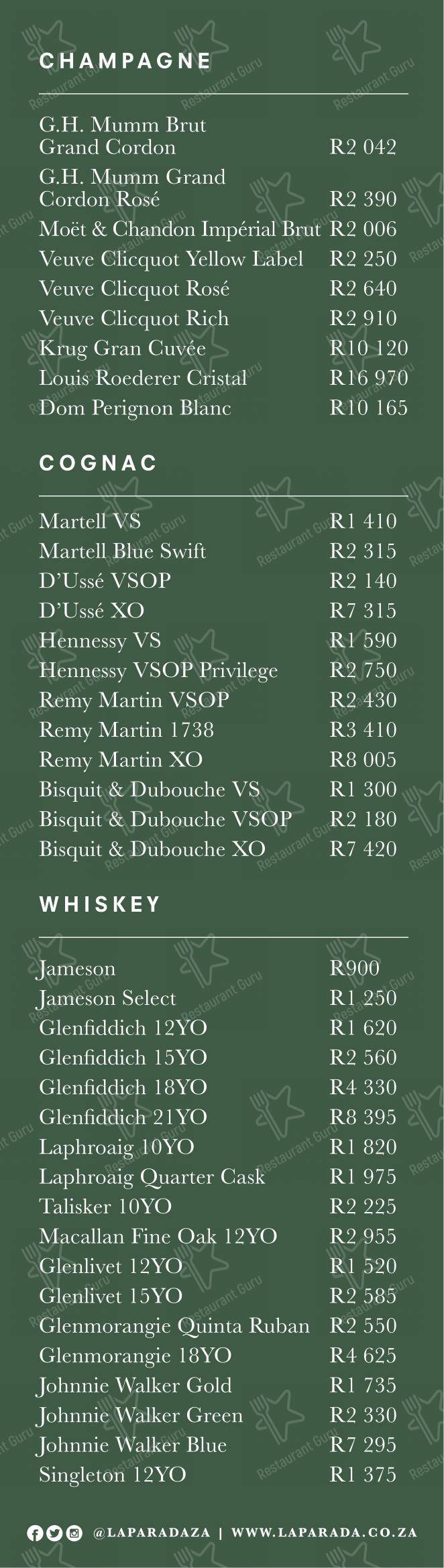 Menu at La Parada Waterfall Corner restaurant, Midrand, Waterfall Dr