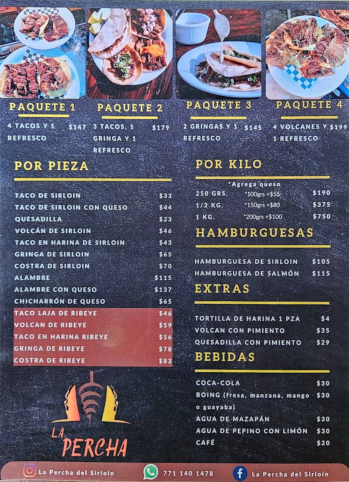 Carta del restaurante La Percha del Sirloin, Pachuca del Soto