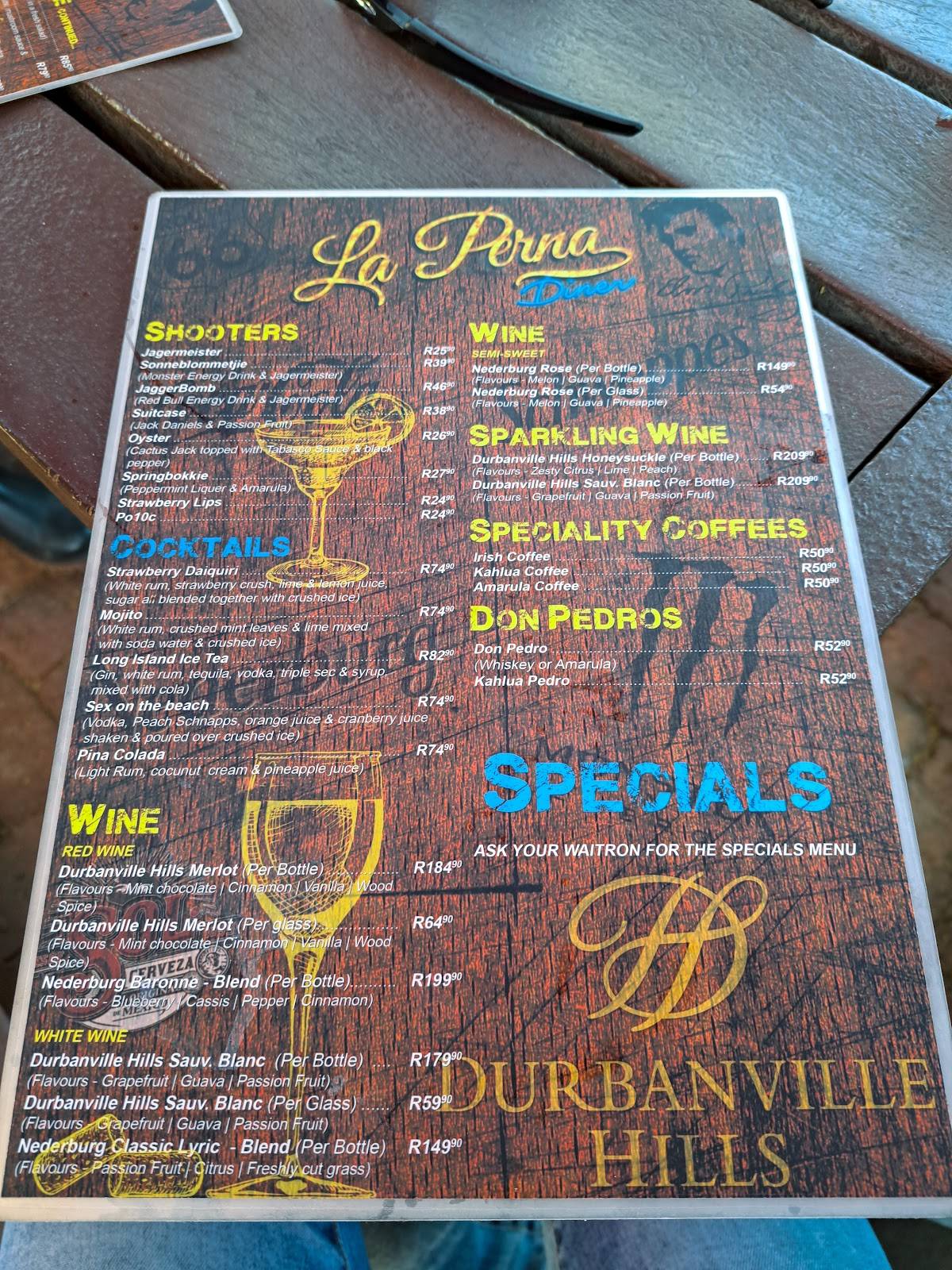 Menu at La Perna Diner restaurant, Pretoria