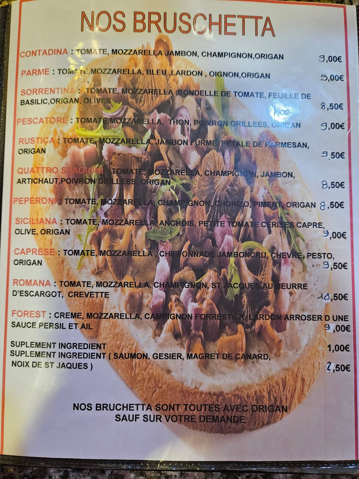 Menu au La Pizzaiola restaurant, Labastide-Rouairoux