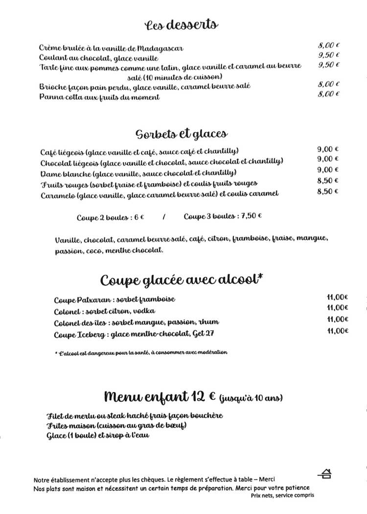 Menu au La Plancha restaurant, Capbreton, 91 AV Georges Pompidou