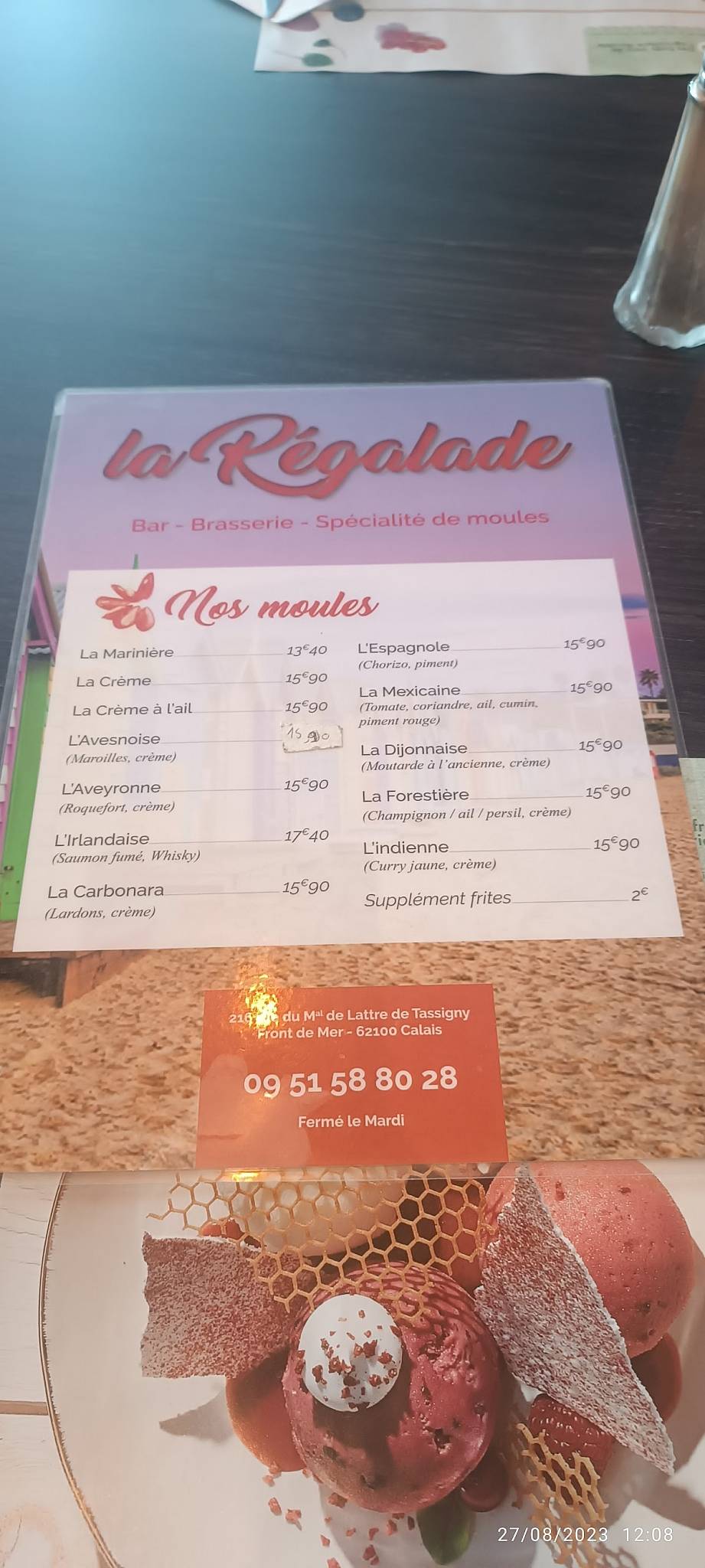 Menu au Restaurant La Régalade Calais, Calais, 216 Rue du Maréchal De ...