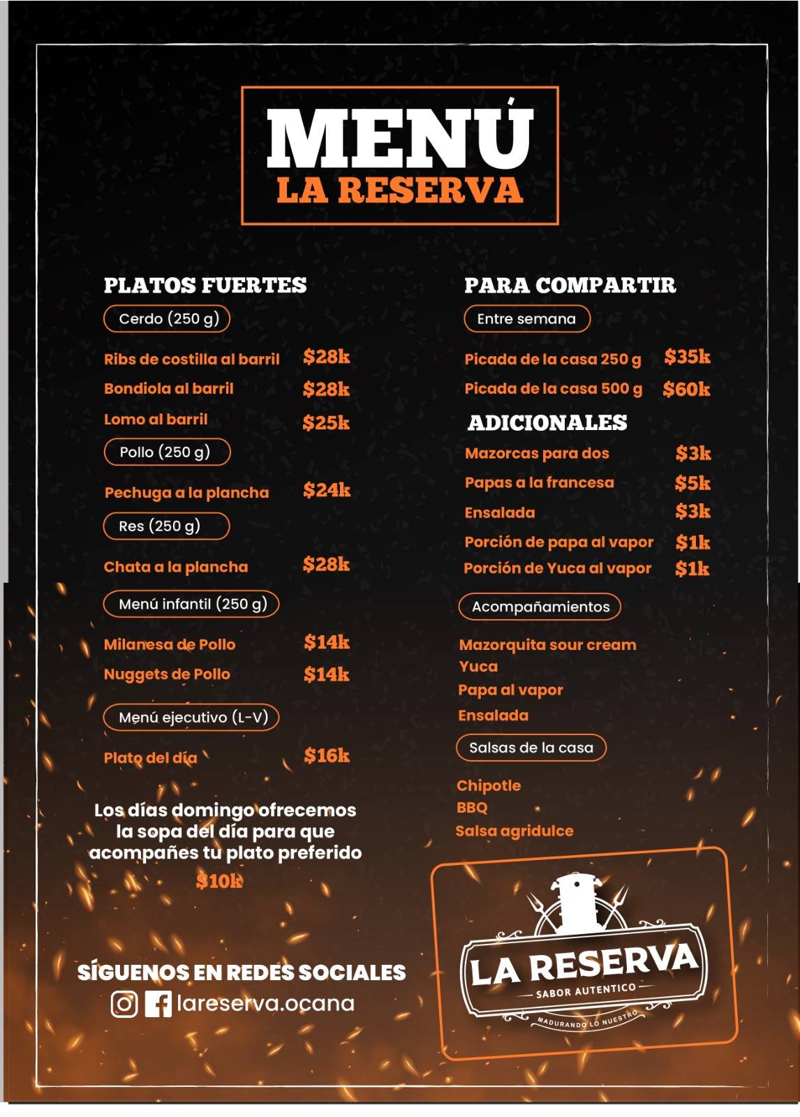 Menu at La Reserva, Sabor Auténtico restaurant, Ocaña
