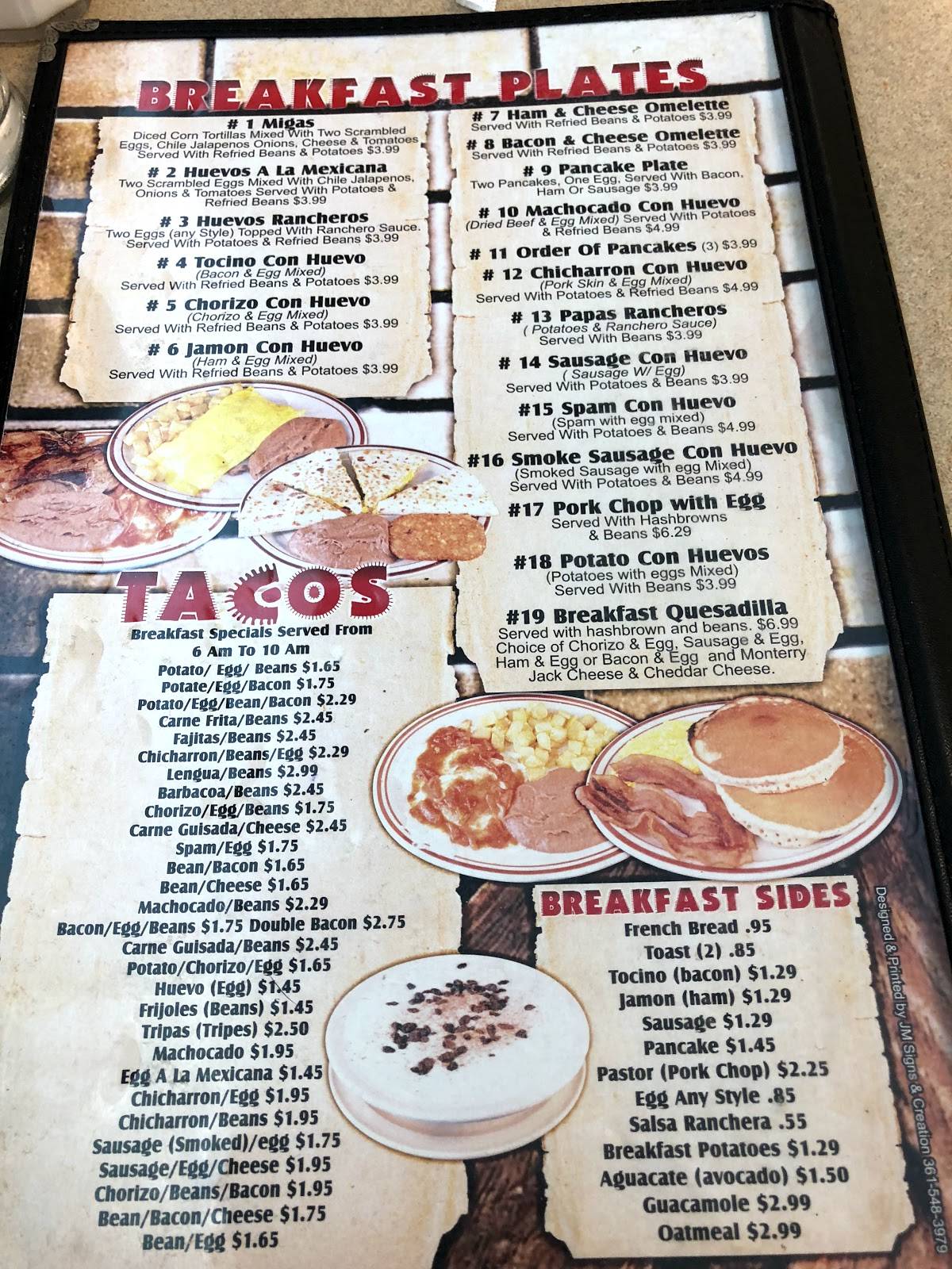 Menu at La Ribera restaurant, Corpus Christi, Morgan Ave