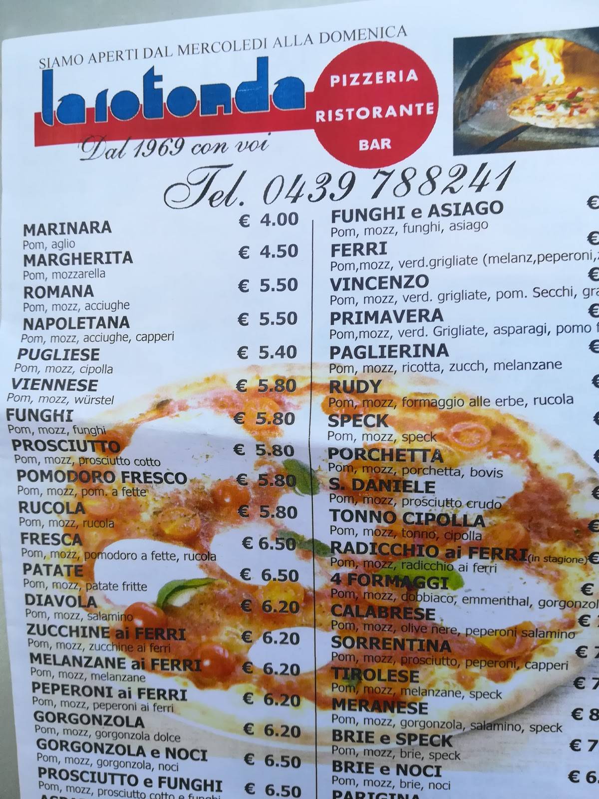 Carta de pizzería La Rotonda - Pizza e Cucina, Quero
