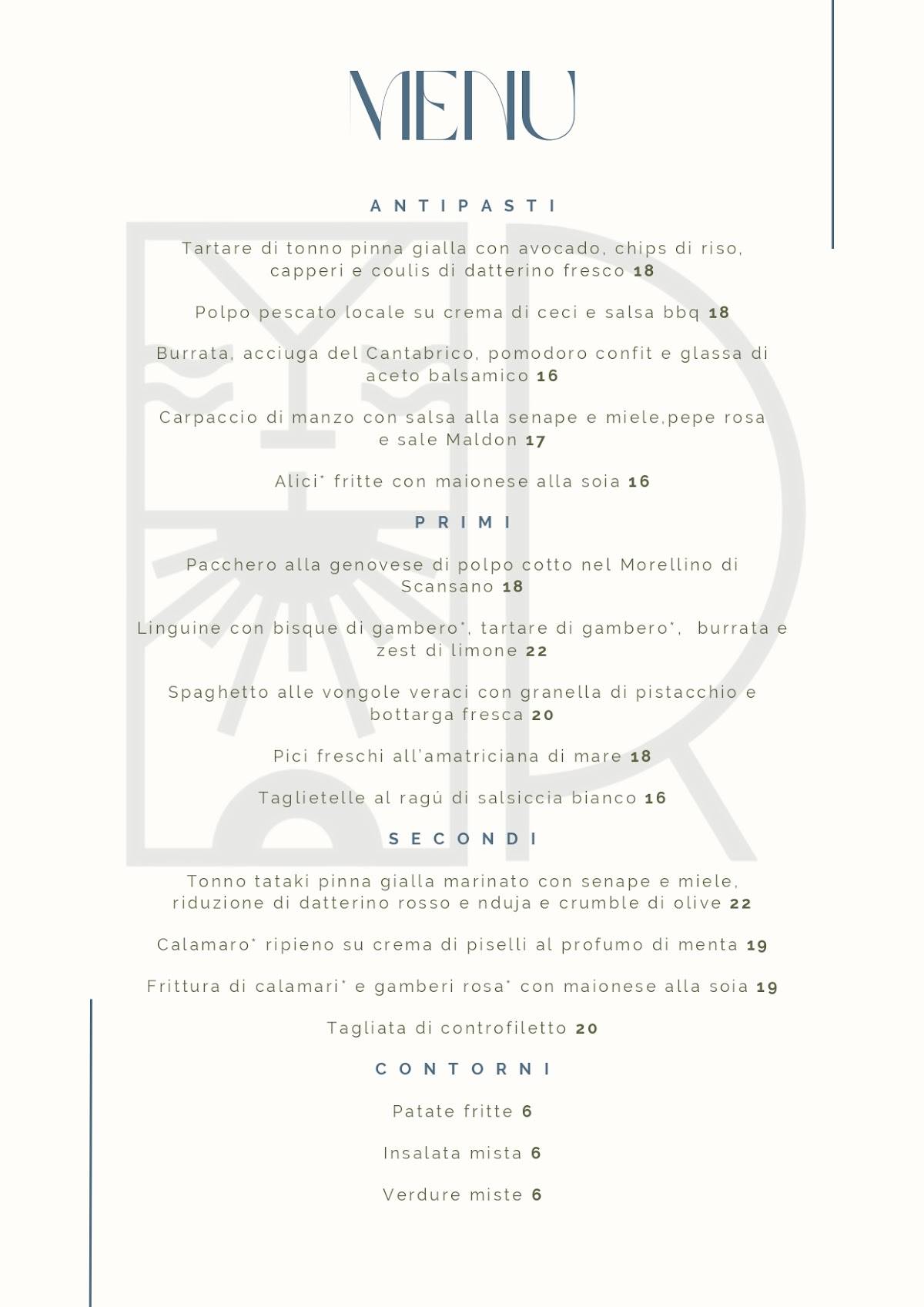 Menu at La Rotonda cafe, Marina di Grosseto
