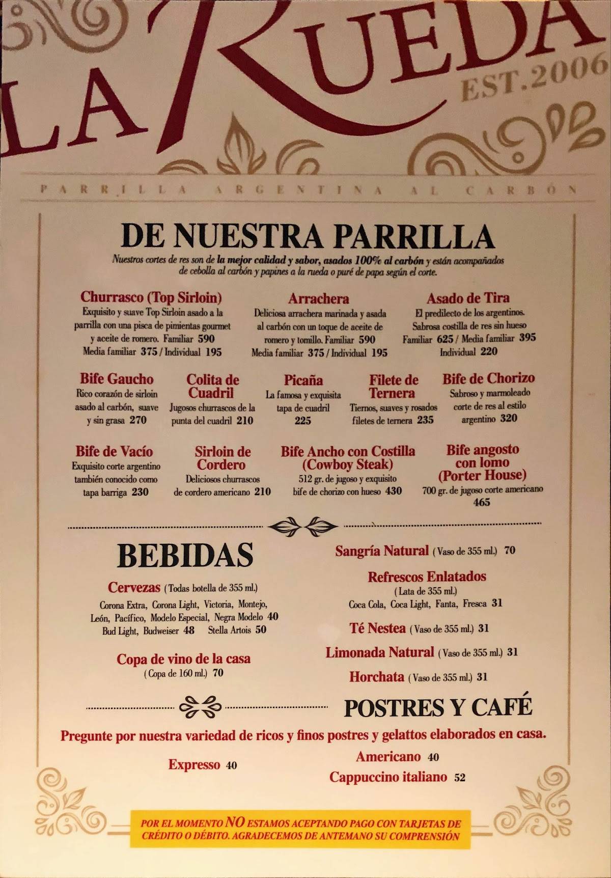 Carta del restaurante La Rueda, Merida, Av. Mérida 2000 241