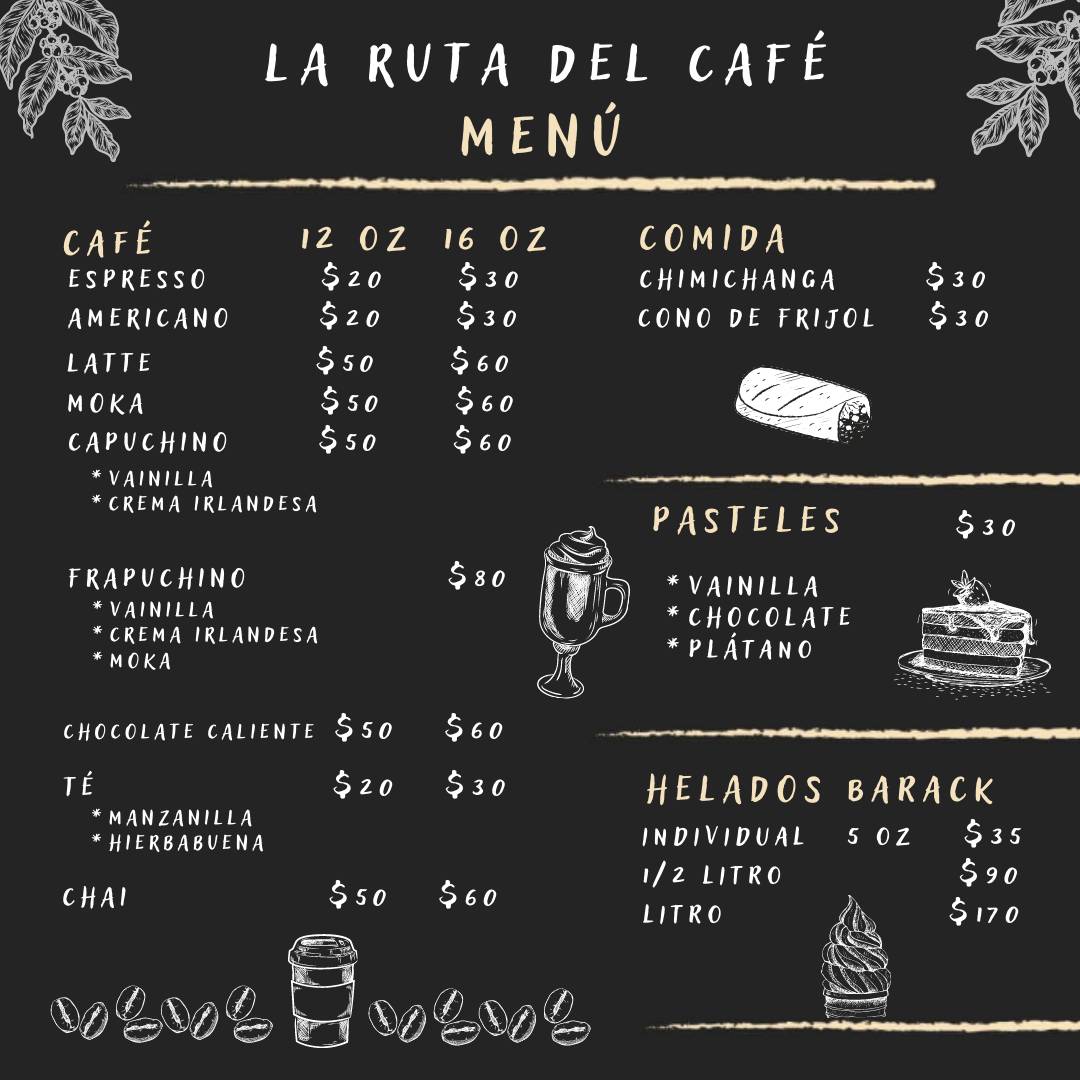 Menu at La Ruta del Café, Ensenada