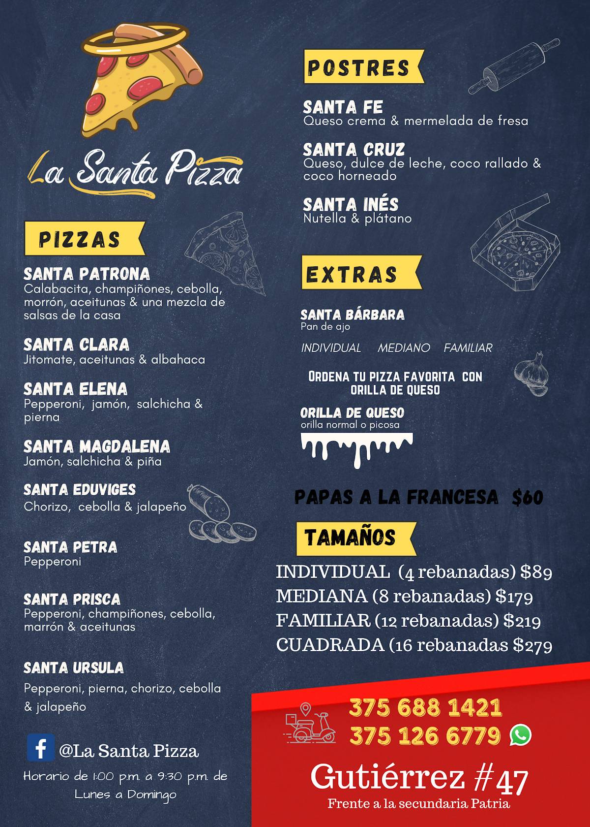 Menu at La Santa Pizza Artesanal restaurant, Ameca