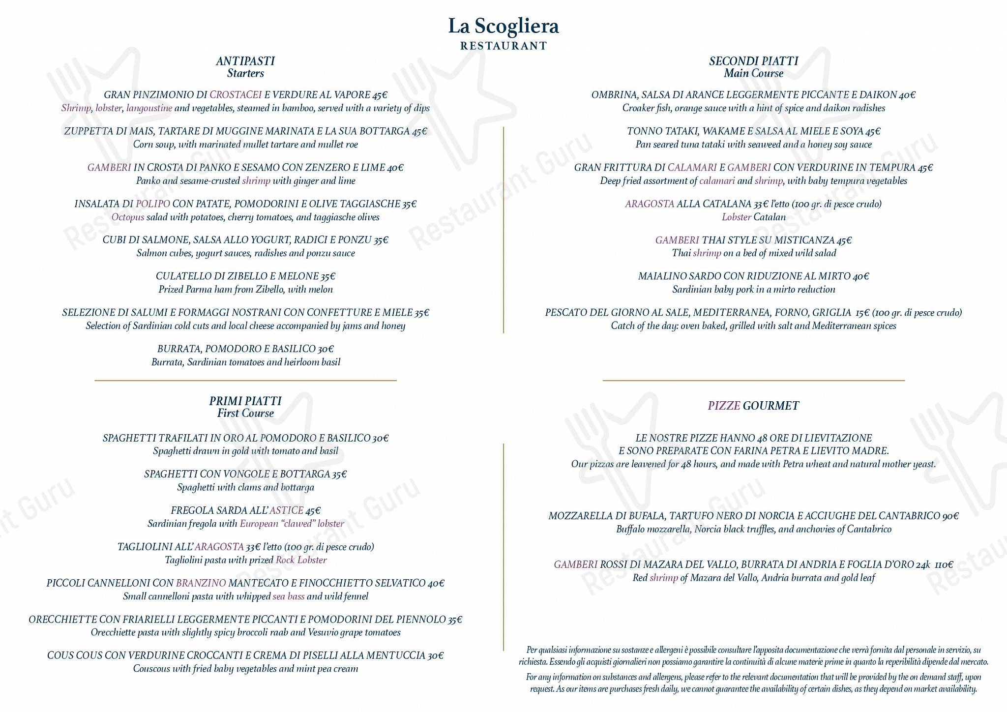 Menu da La Scogliera pub & bar, Porto Massimo, Str. Punta Lunga