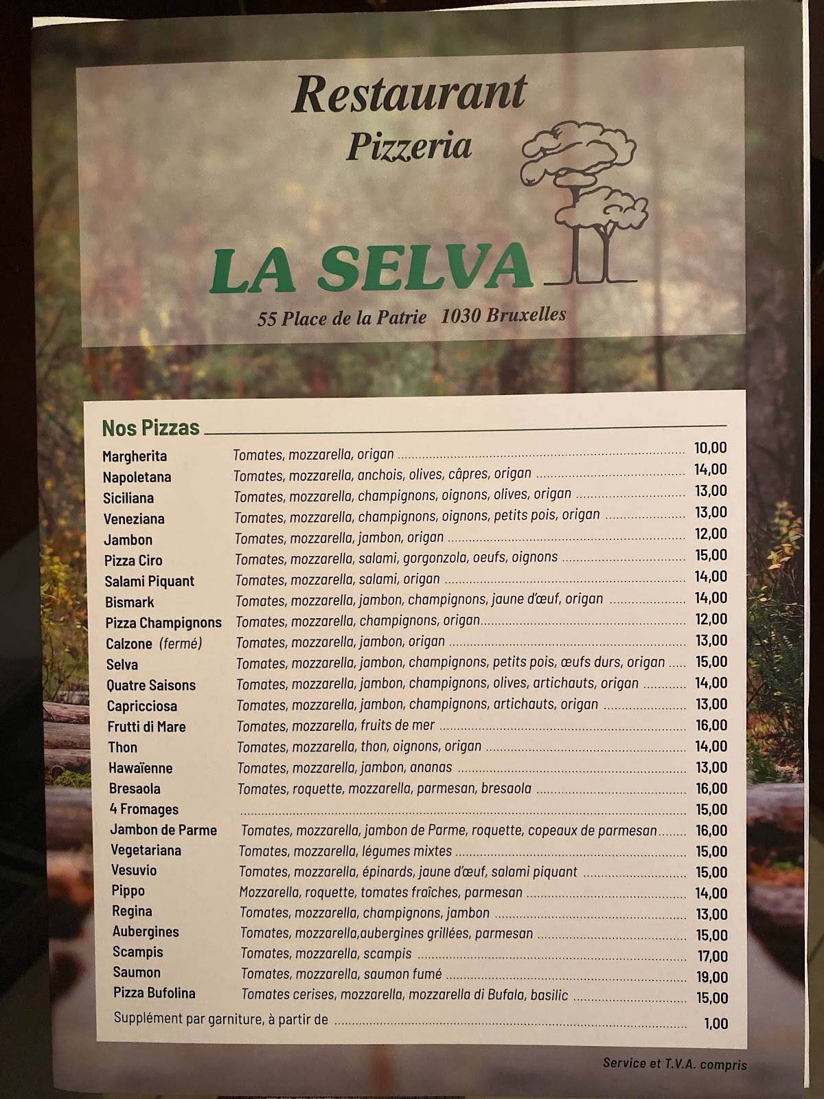 Menu au La Selva, Schaerbeek, Pl. de la Patrie 55