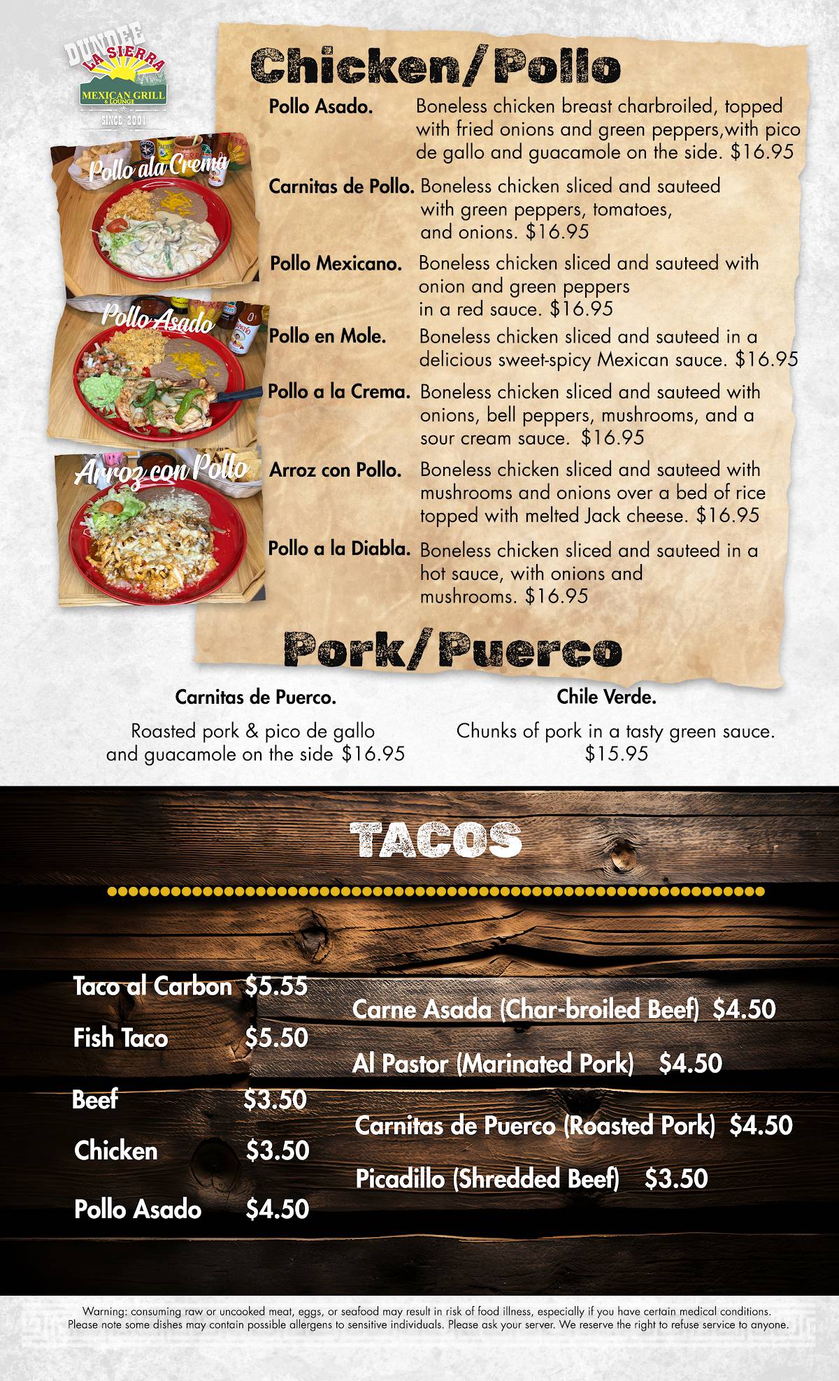Menu at La Sierra Mexican Grill & Lounge restaurant, Dundee