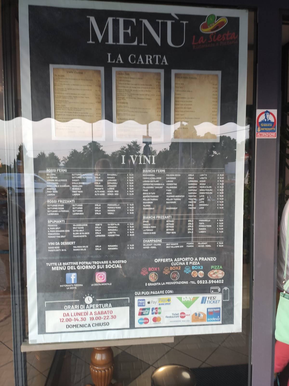 Menu da La Siesta pizzeria, Piacenza