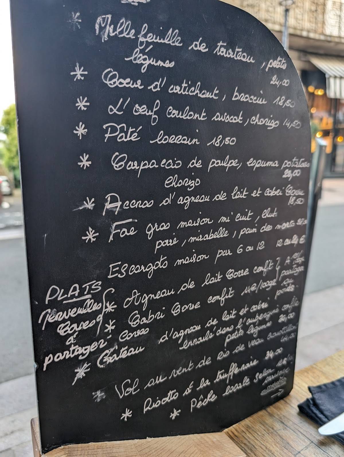 Menu at La Table de Nathalie restaurant, Porto-Vecchio