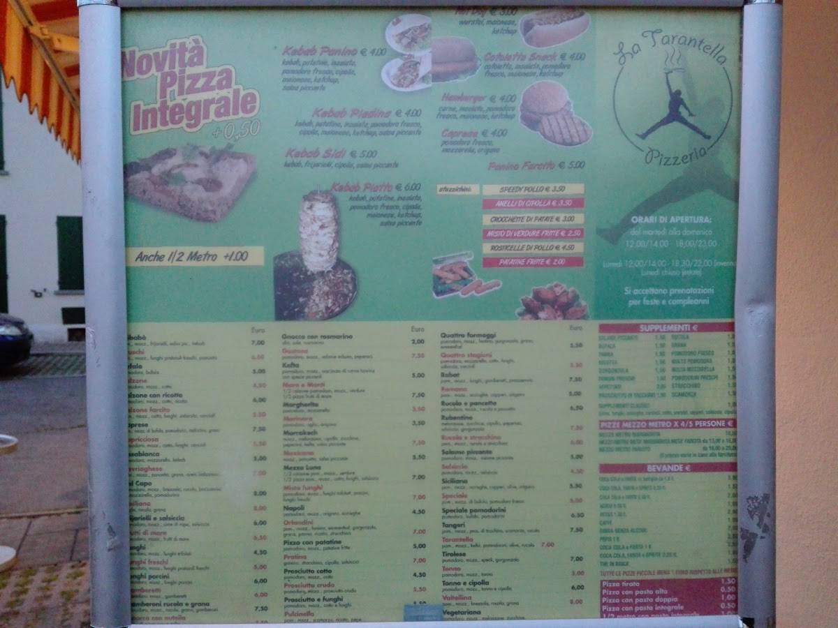 Menu da La Tarantella pizzeria, Cavriago