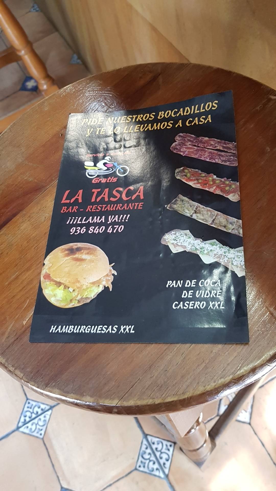 Menu at La Tasca pub & bar, Cervelló