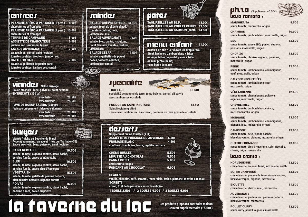 Menu au La Taverne du Lac restaurant, Chambon-sur-Lac