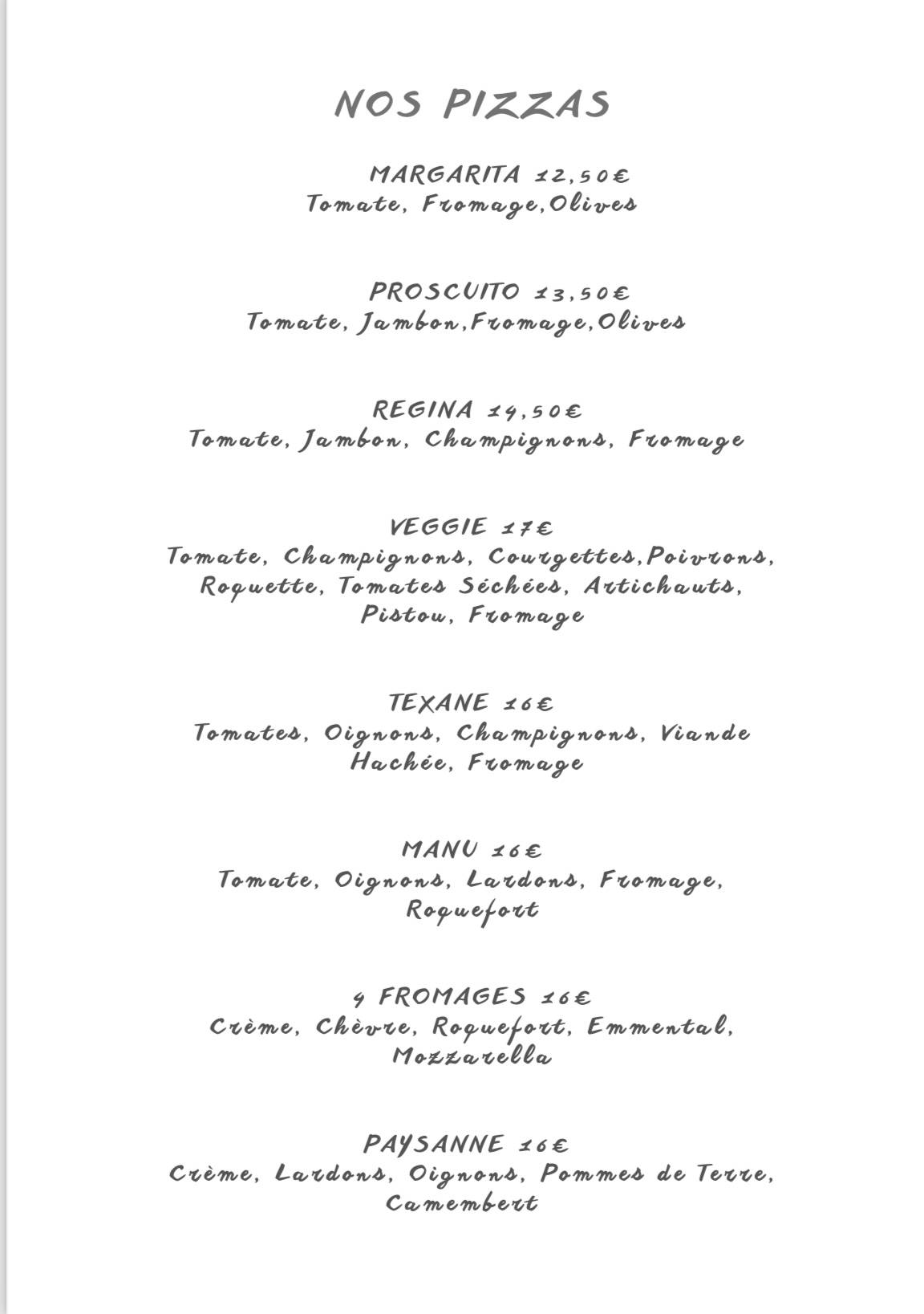 Menu au La Terrasse restaurant, Minerve