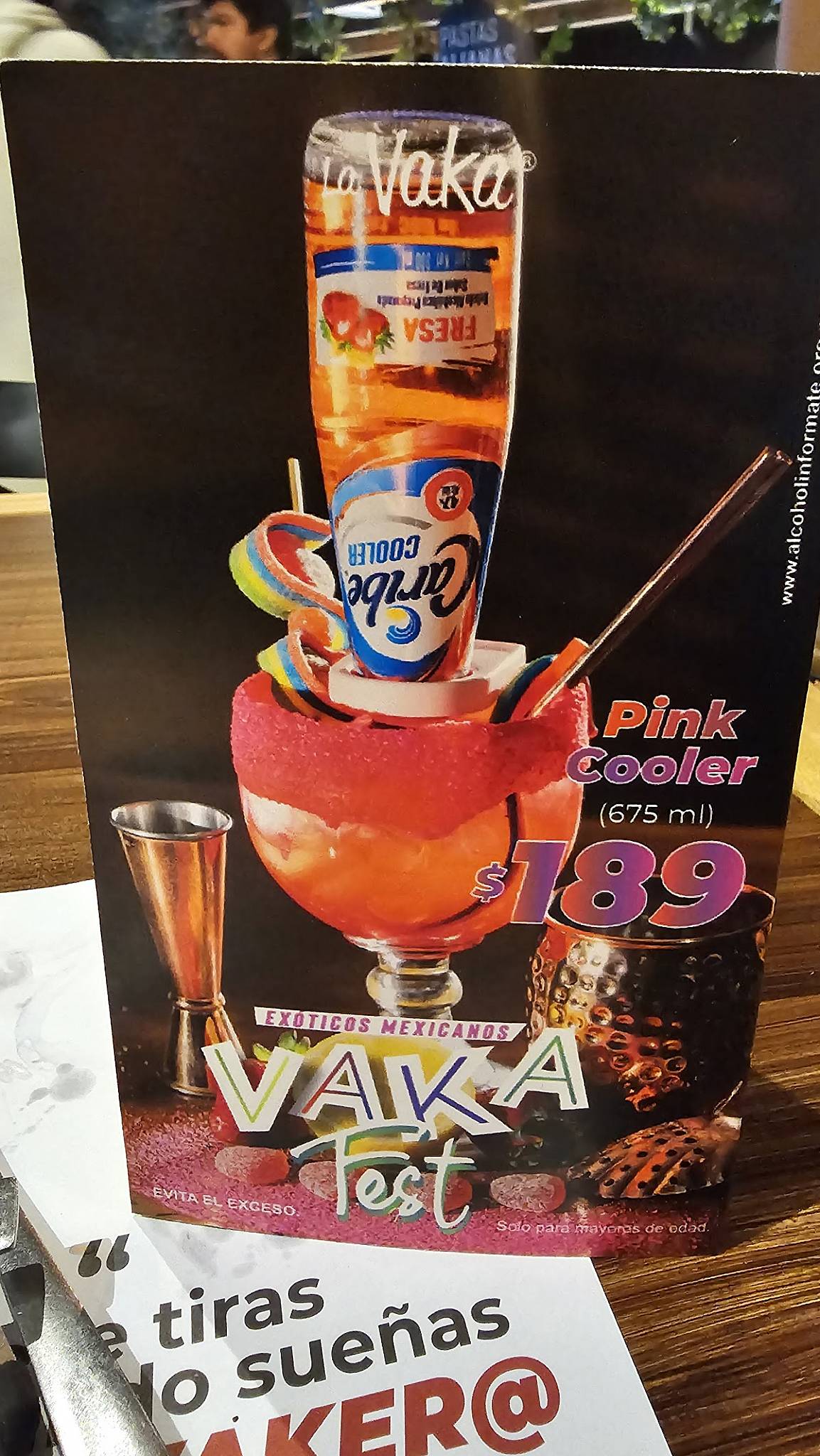 Menu at La Vaka Tepeyac restaurant, Tlalnepantla de Baz