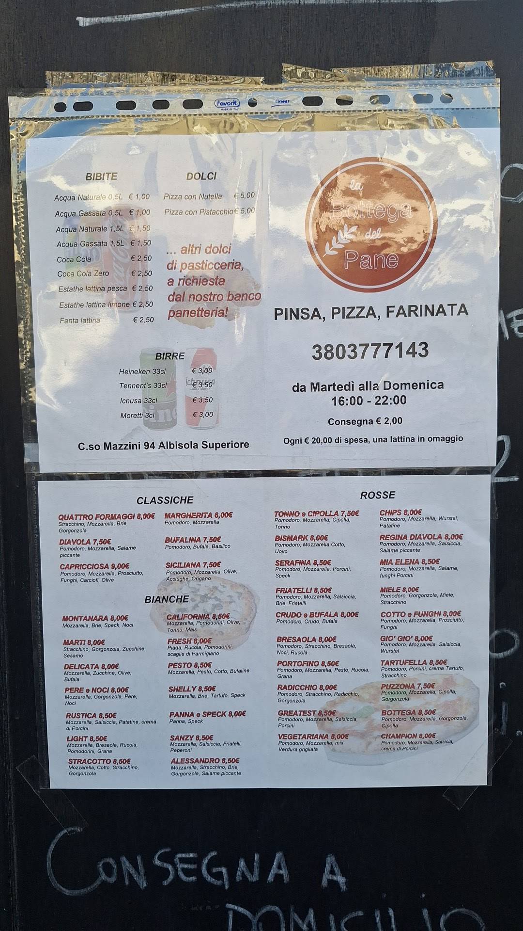 Menu da La bottega del pane albisola, Albisola Superiore