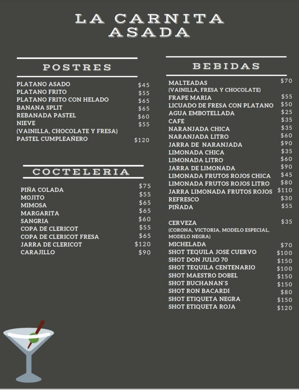 Carta del restaurante La carnita asada colima, Colima