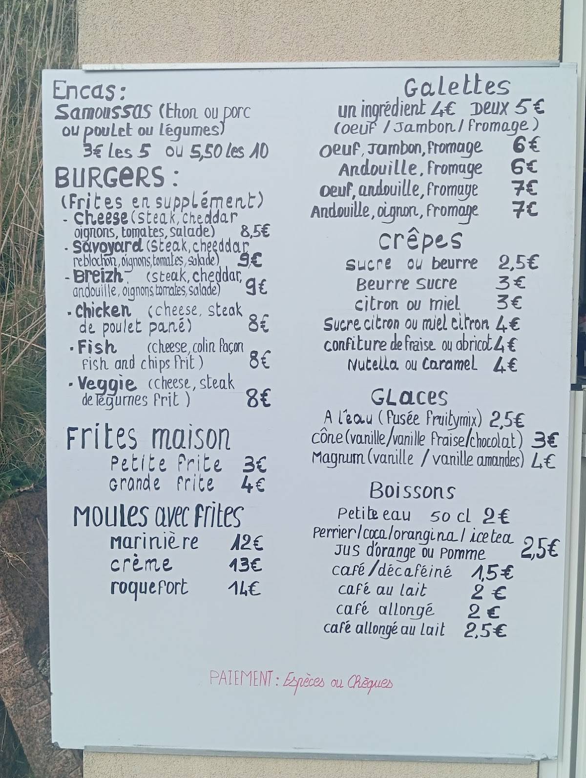 Menu au La kaz breizh (snack) pub et bar, Trebeurden