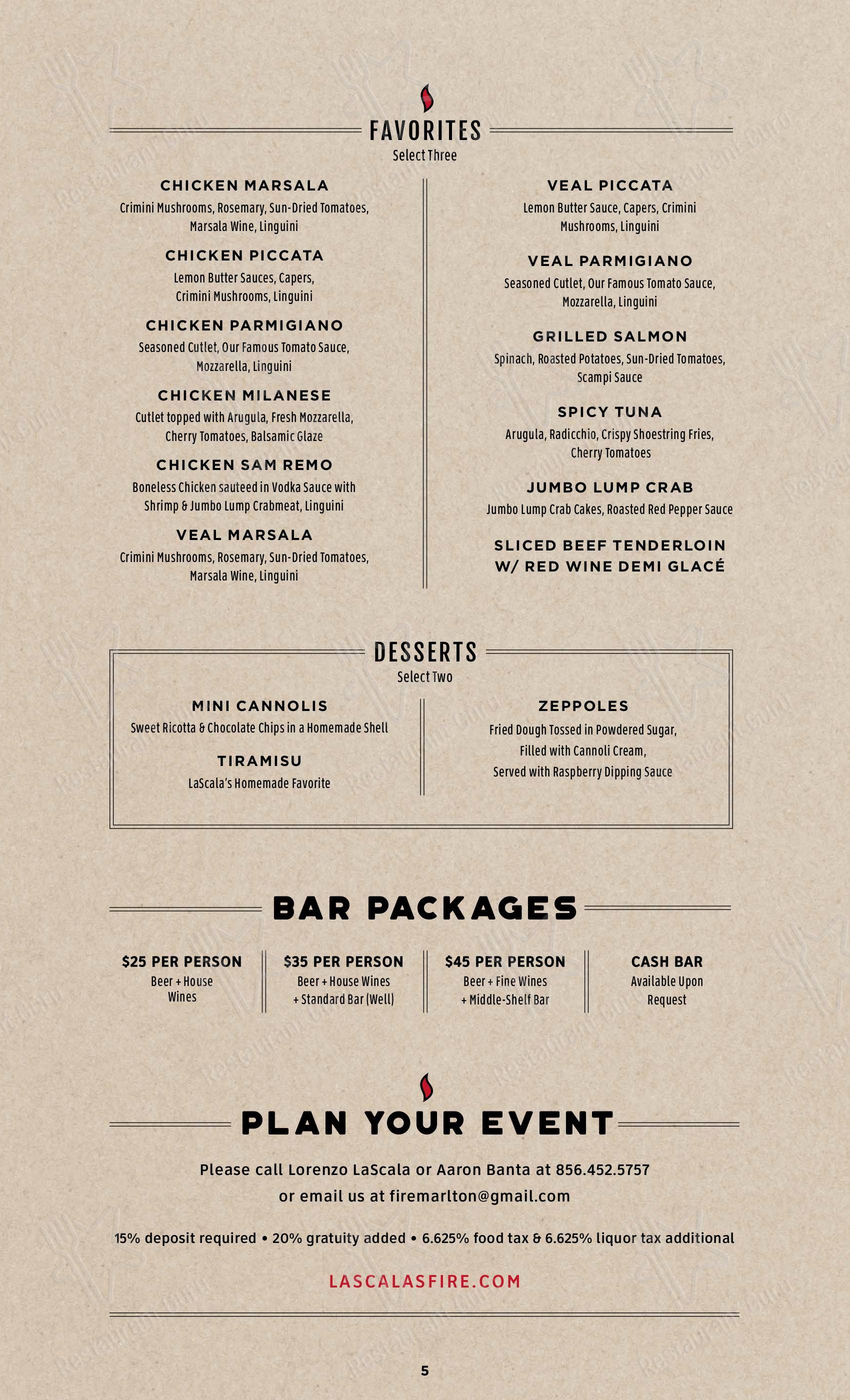 Menu at LaScala's FIRE - Center City restaurant, Philadelphia, 615 ...