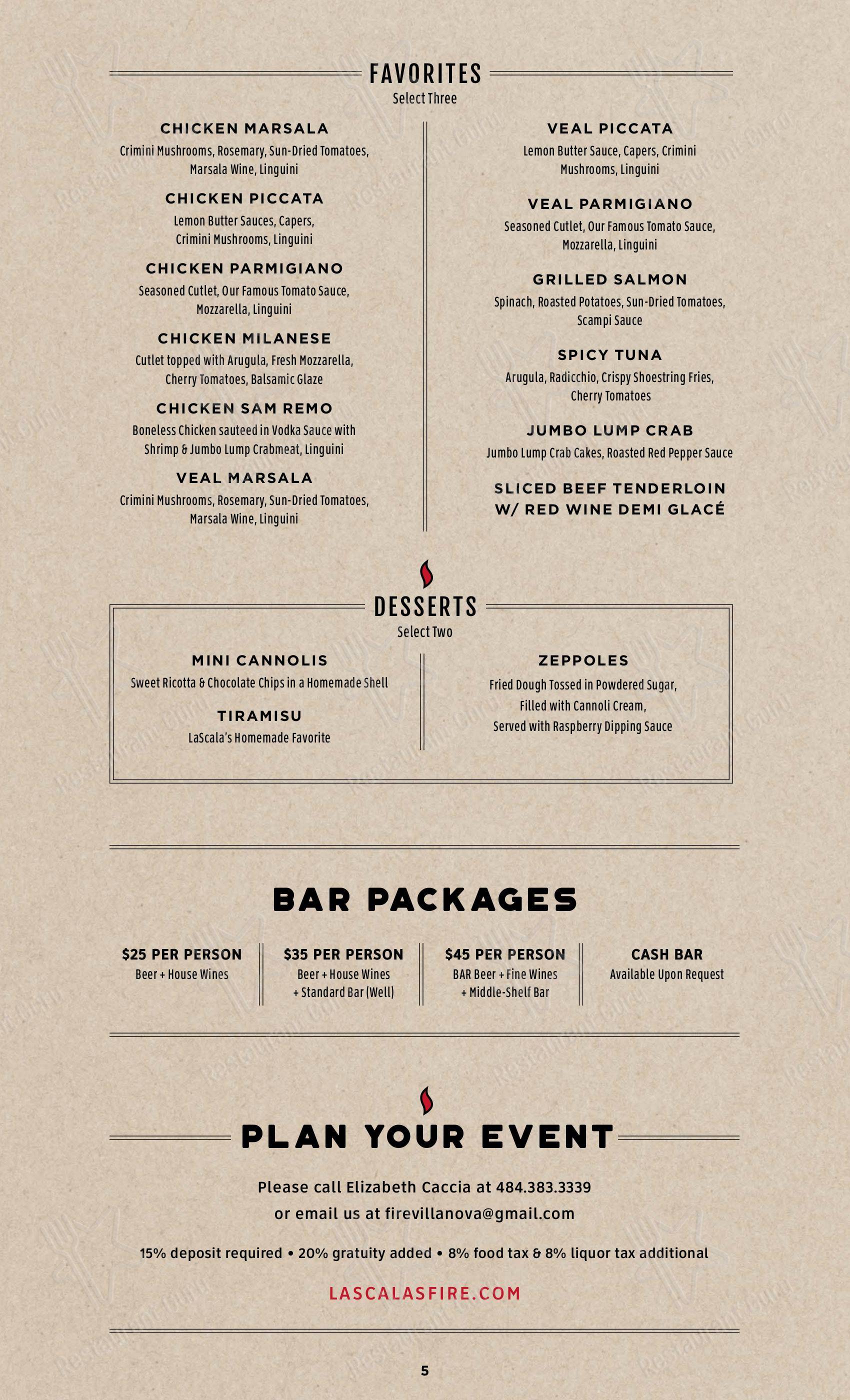 Menu at LaScala's FIRE - Center City restaurant, Philadelphia, 615 ...