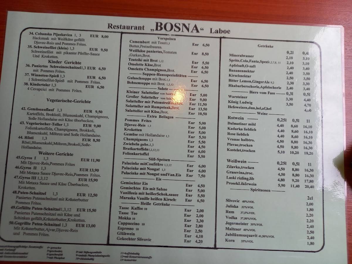 Speisekarte von Bosna restaurant, Laboe